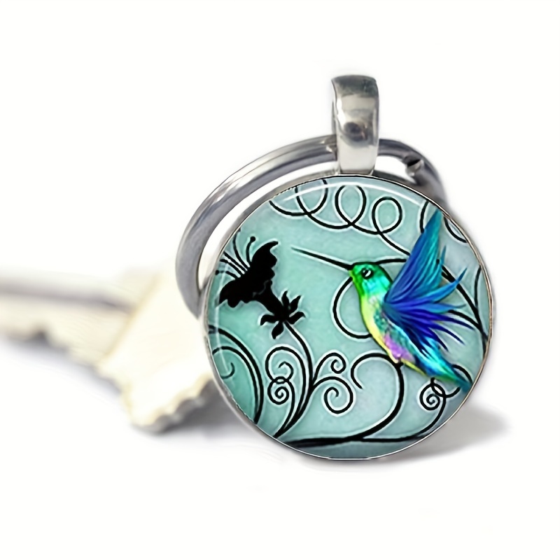 Blue Hummingbird Keychain Graphic Animal Alloy Key Chain Ring Purse Bag ...
