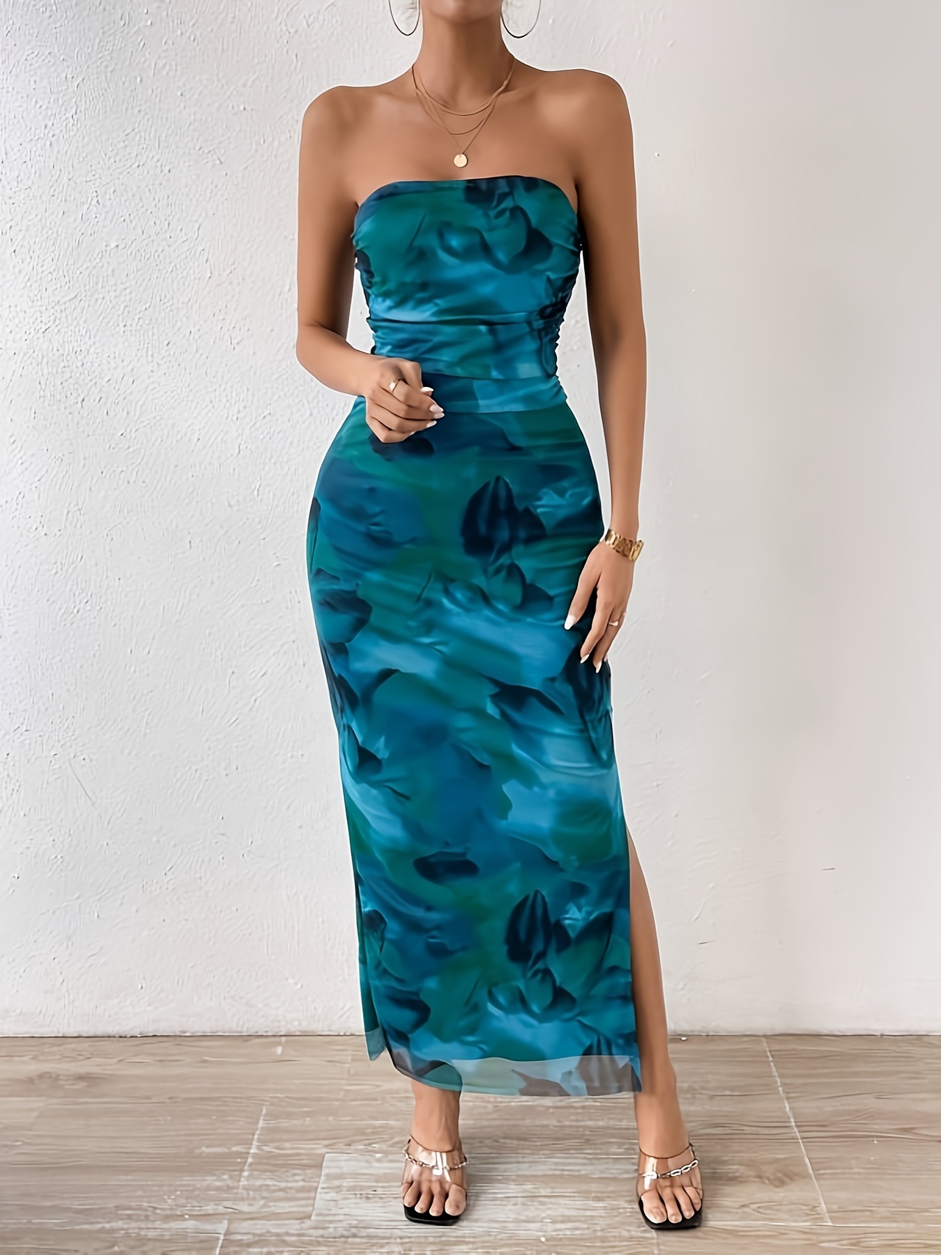 Floral Print Shoulder Bodycon Tube Dress Elegant Backless Temu