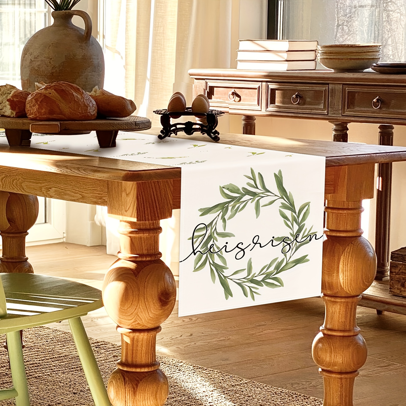 Table Runner Risen Blessed Wreath Pattern Easter Theme Table - Temu New ...