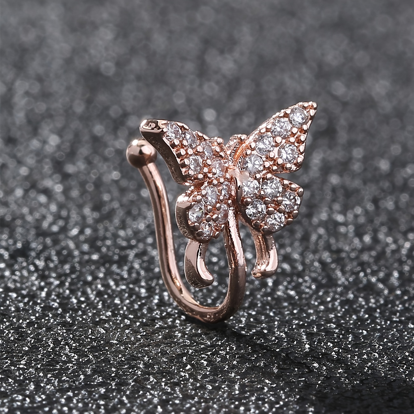 1pc Mini Butterfly Clip On Nose Ring Inlaid zirconia Elegant Copper Piercing Nose Ring Jewelry