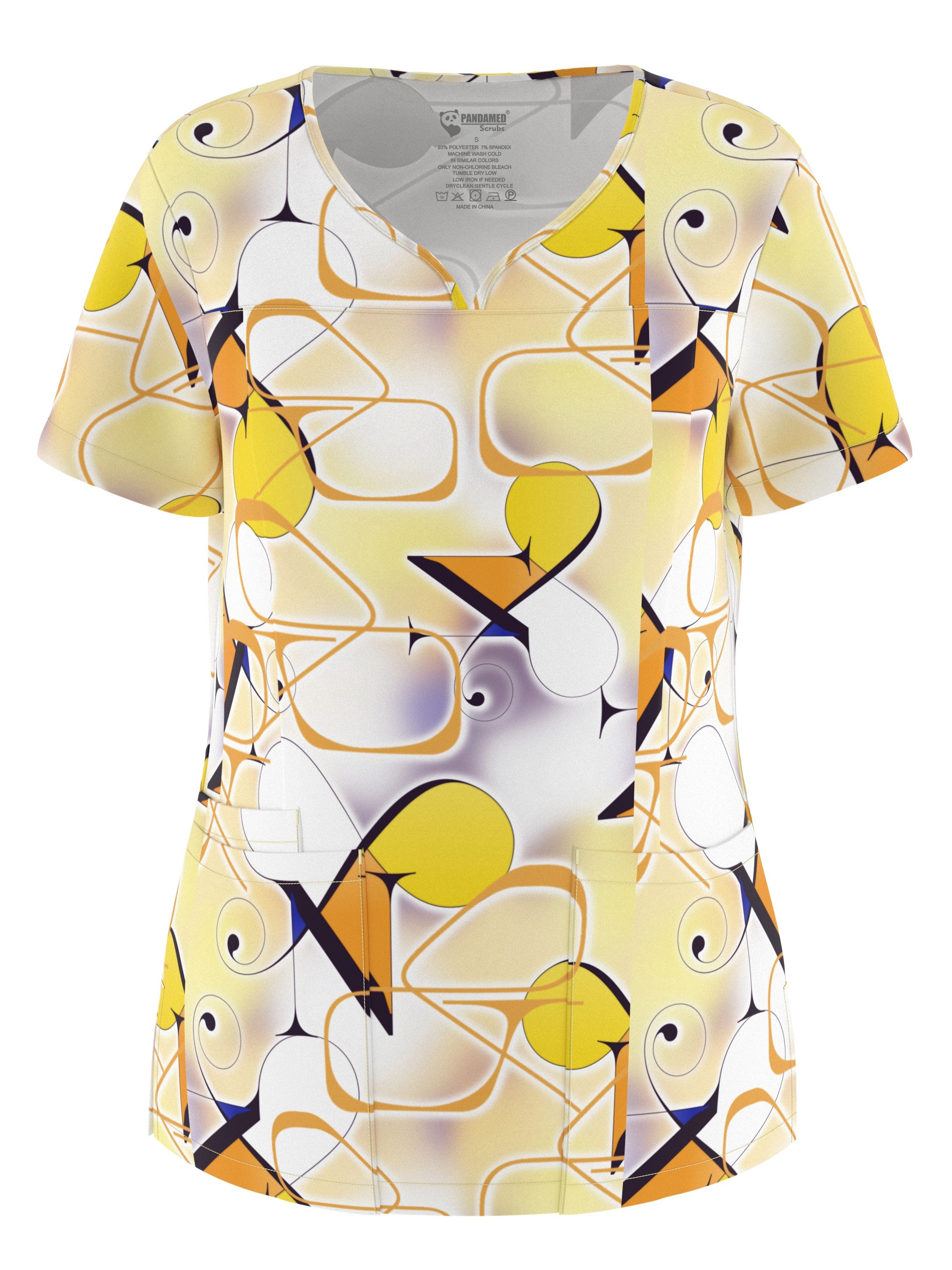 Graphic Print Notched Neck Scrubs Top Functional Stretchy - Temu New ...