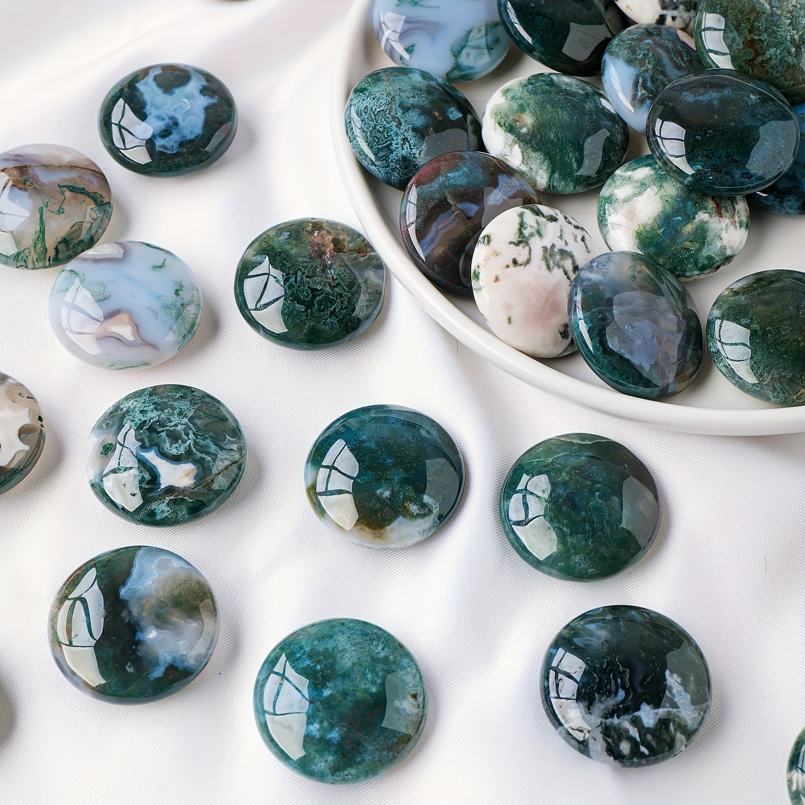 1pc Green Moss Agate Natural Gem Polished Jewelry Diy Accessory Pendant ...