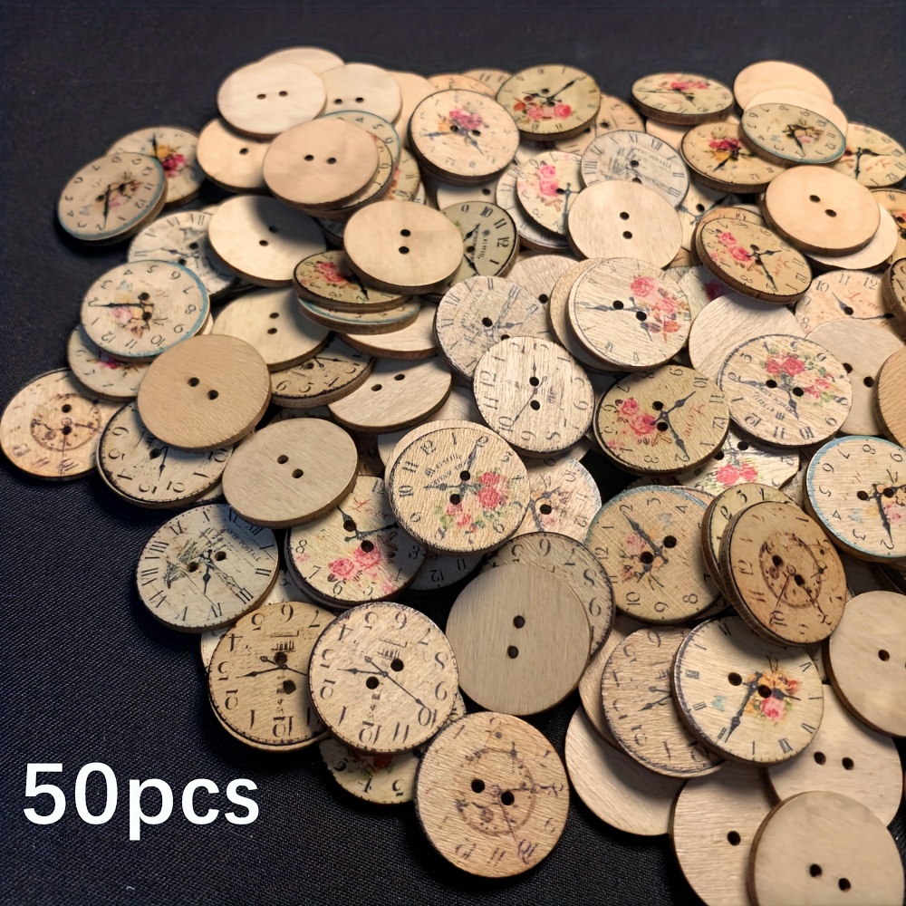 Wooden Vintage Clock Linked Button Two Eyes Round Button - Temu United ...