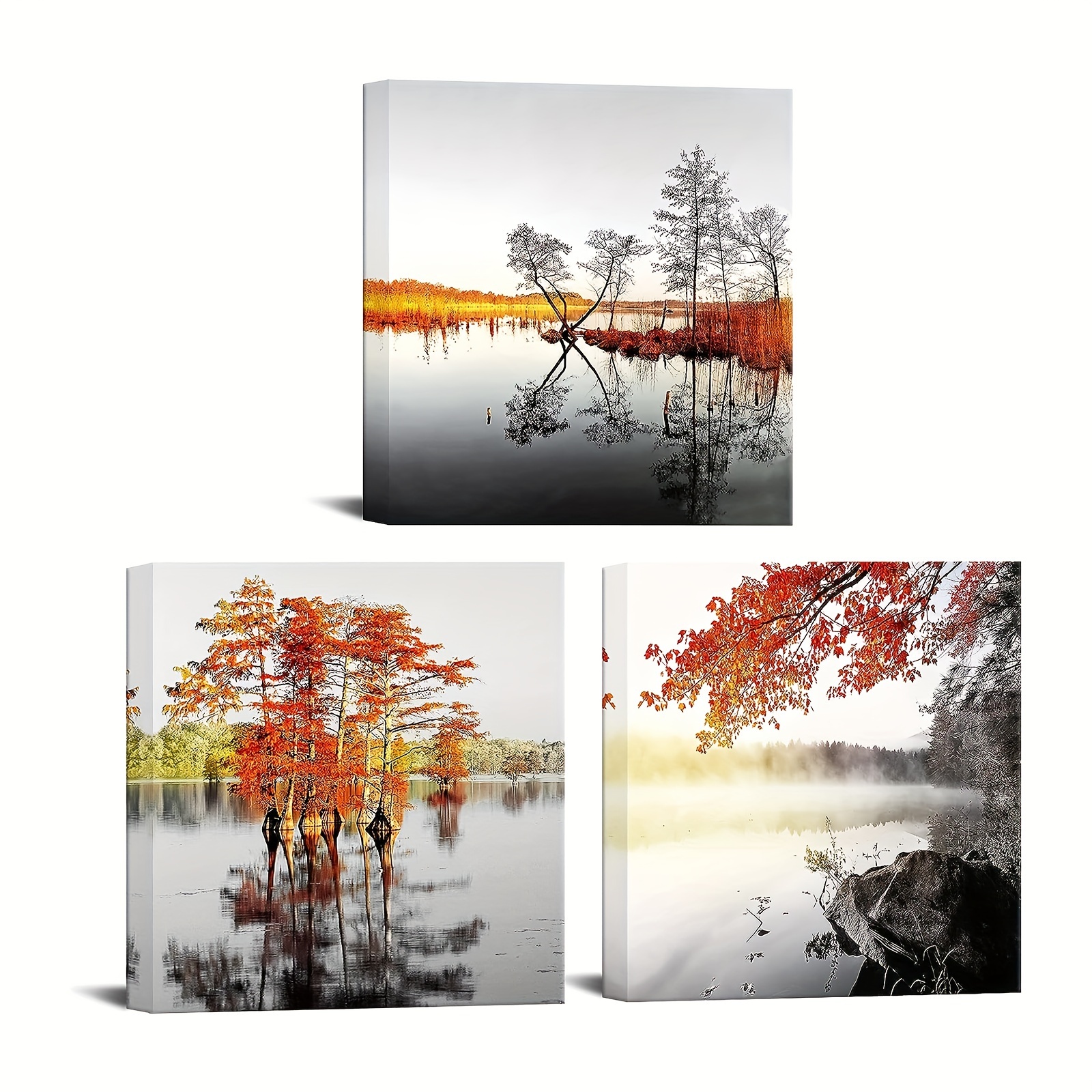 Autumn Landscape Canvas Print Posters Black White Red Tree - Temu Australia