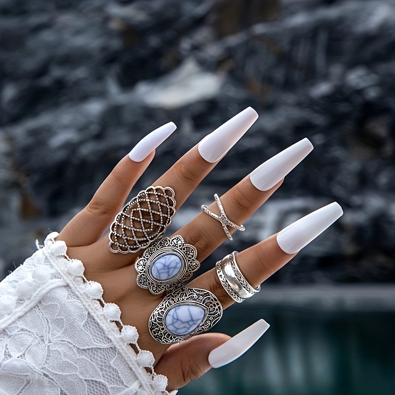 Boho Style Stacking Rings Inlaid Turquoise Multi - Temu United Kingdom