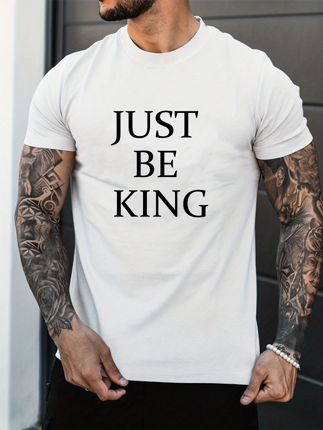 Just Be King Print T Shirt Tees For Men Casual Short - Temu New Zealand