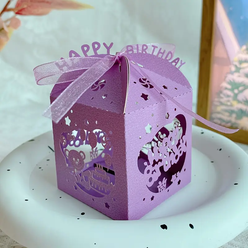 50pcs 레이저 컷 생일 축하 사탕 상자 곰 사탕 상자 초콜릿 상자 초콜릿 상자 생일 파티 가장 저렴한 품 Temu