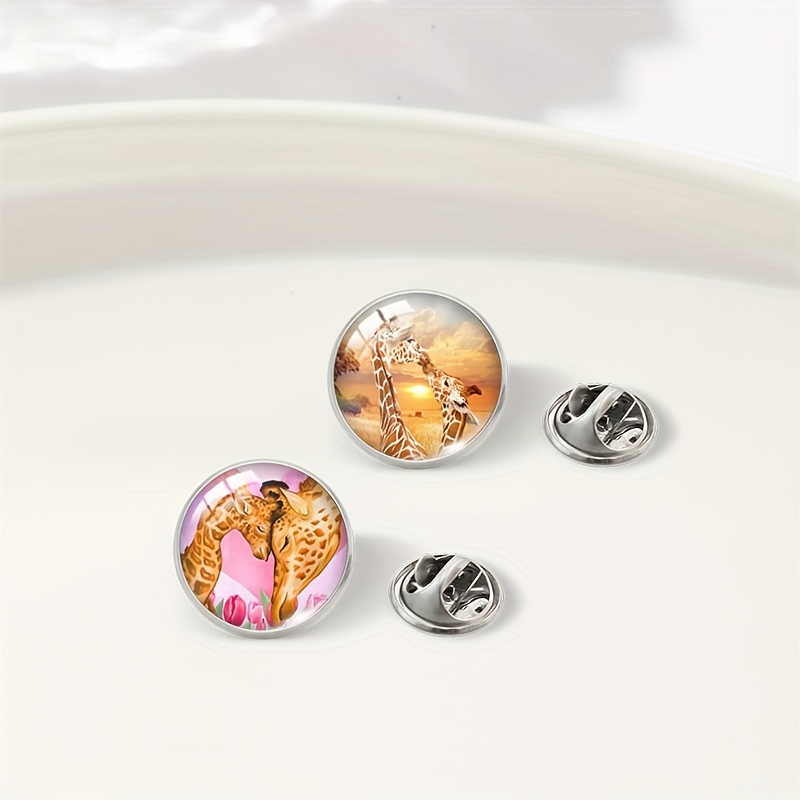 New Fashion Giraffe Glass Brooch Round Lapel Pin Men - Temu United Kingdom