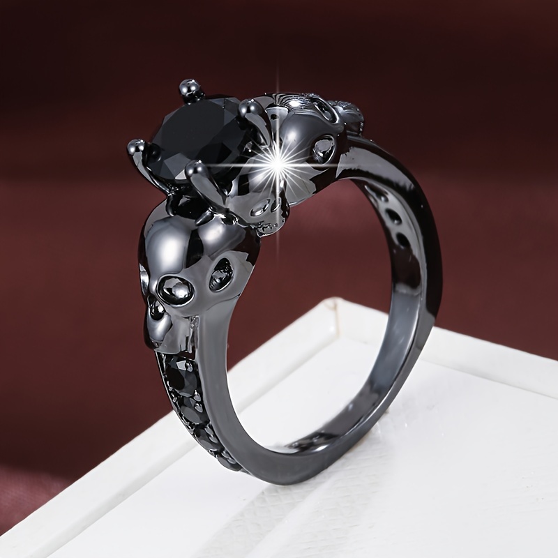 Hip Hop Style Ring Inlaid Shining Zirconia Horror Skull Design On The ...