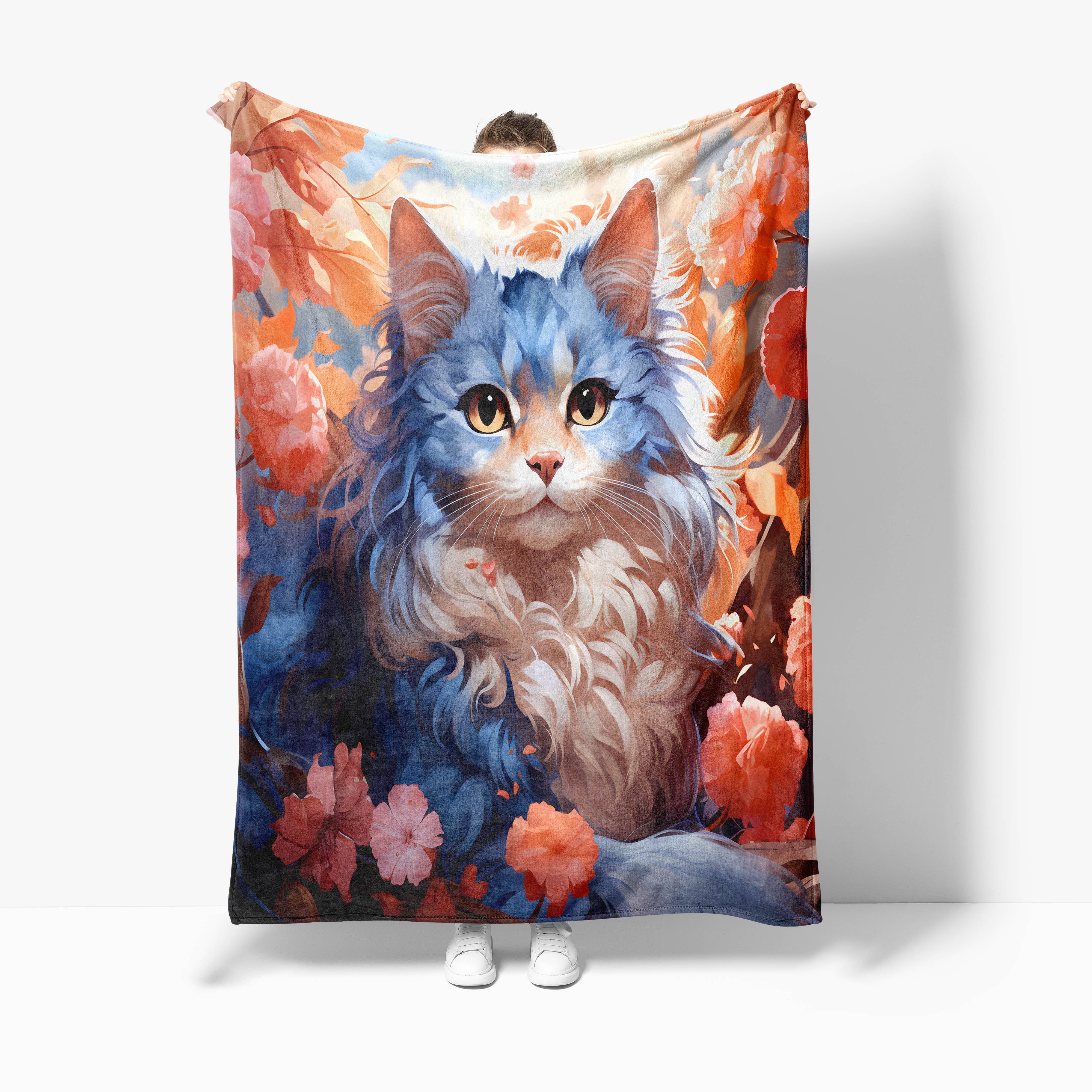 aesthetic blanket painted cat peacock print - Temu Australia