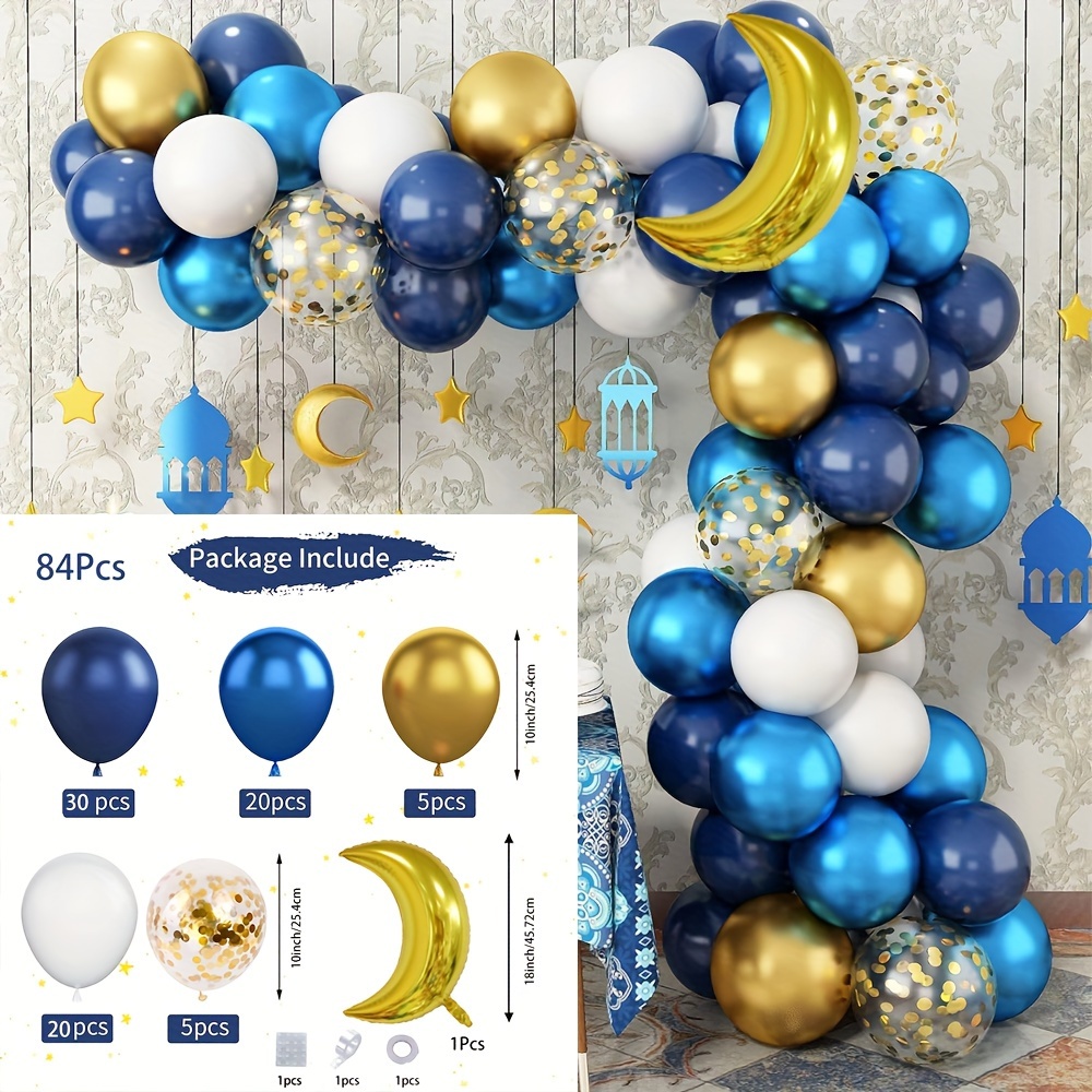 84pcs Balloon Arch Garland Kit Golden Moon Blue Confetti Balloons For ...