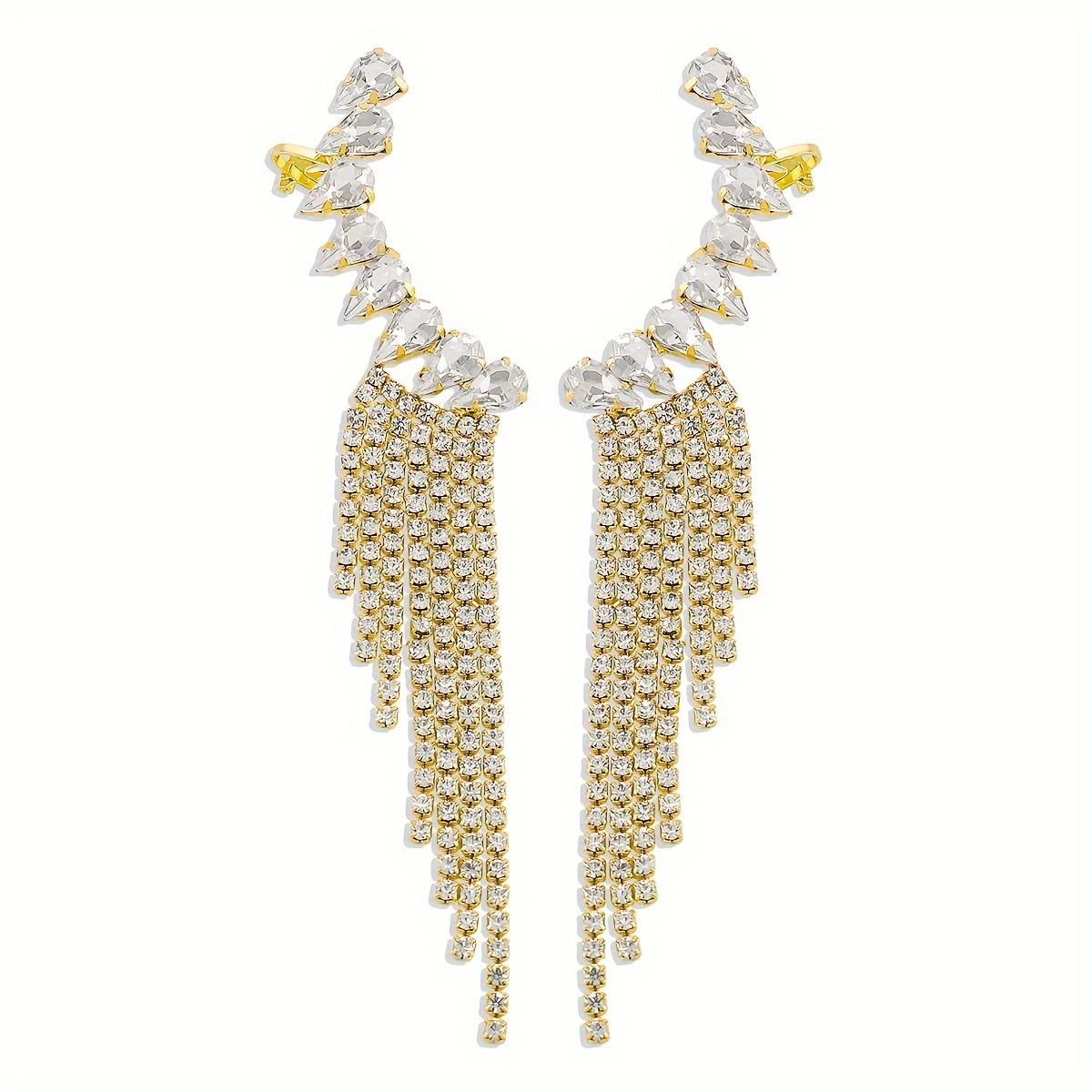 Shiny Rhinestone Inlaid Tassel Design Ear Cuff Dangle - Temu New Zealand