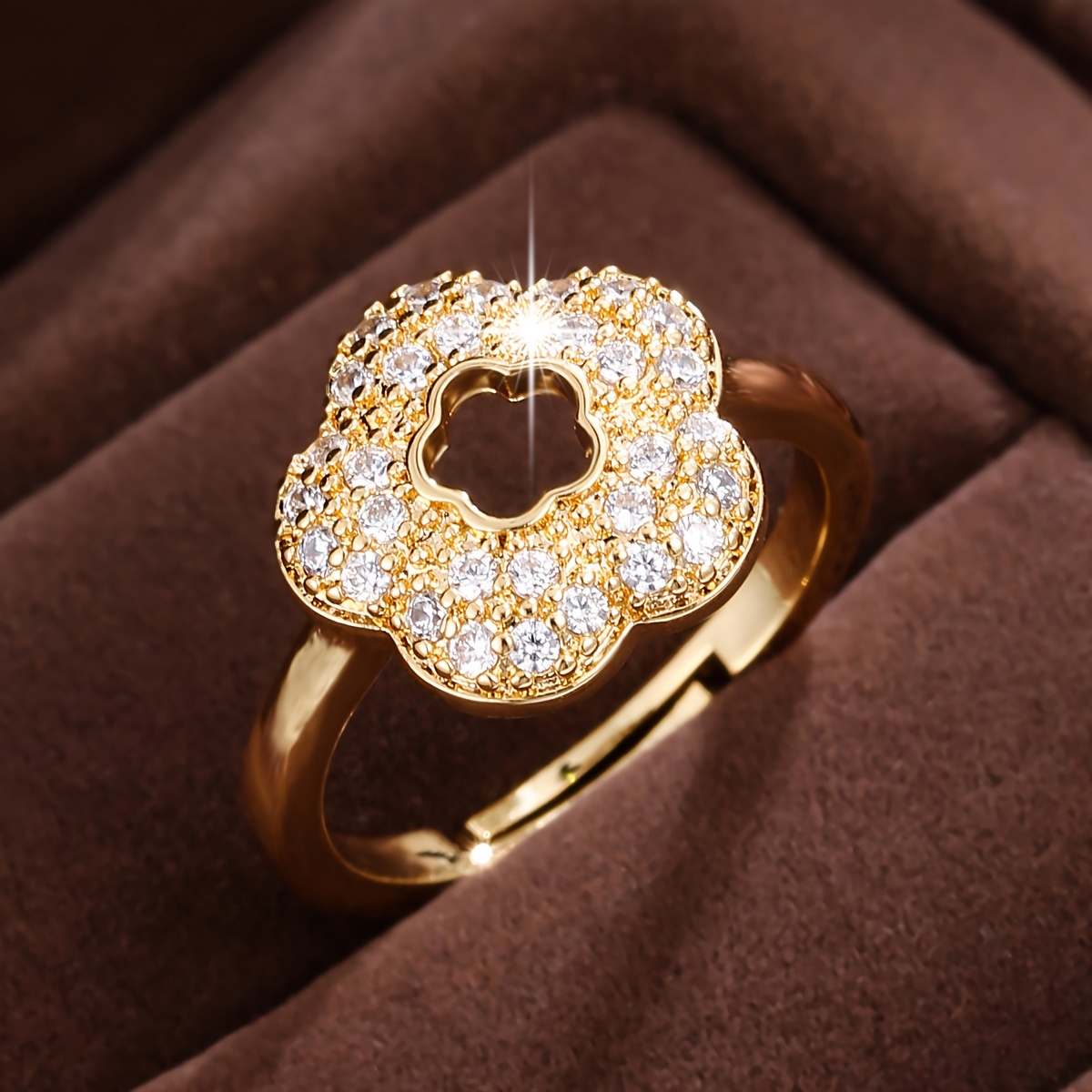 Exquisite Flower Ring Inlaid Zircon Open Adjustable Index - Temu United ...