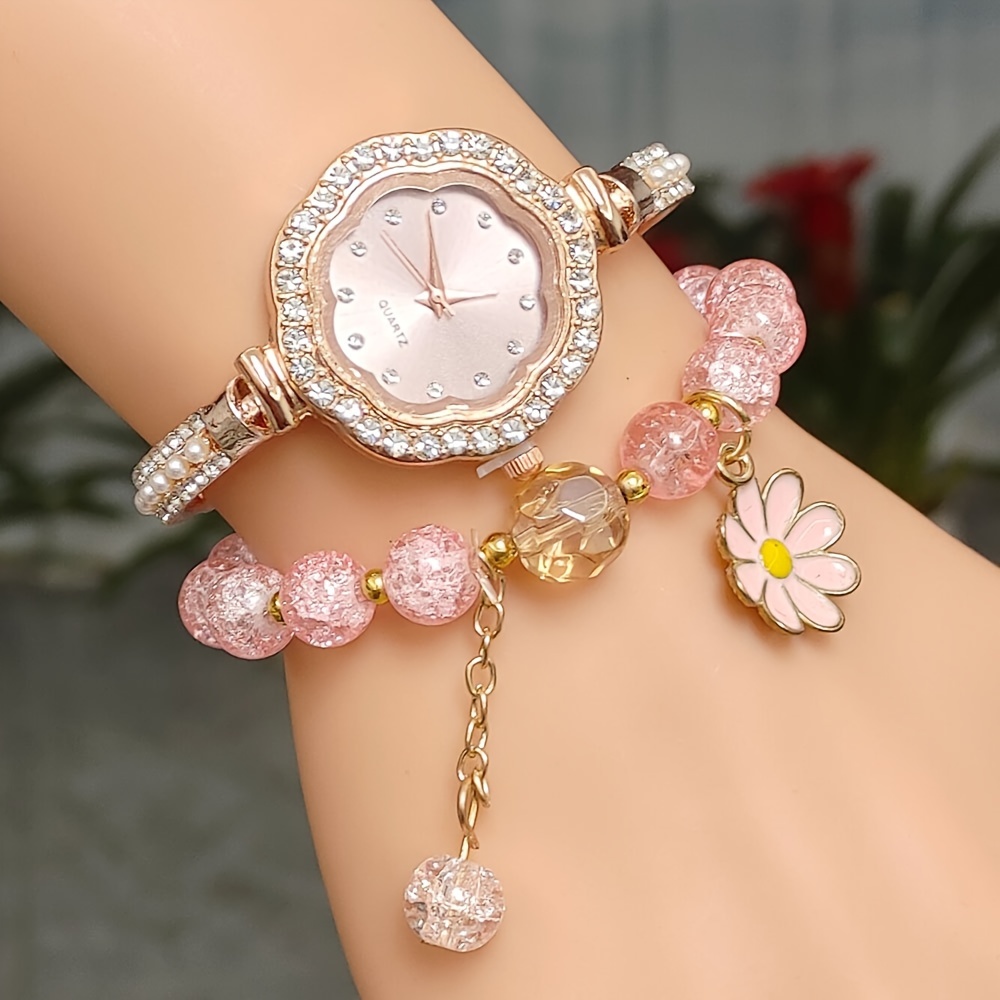 Women's Elegant Flower Rhinestone Quartz Watch Analog - Temu United Kingdom