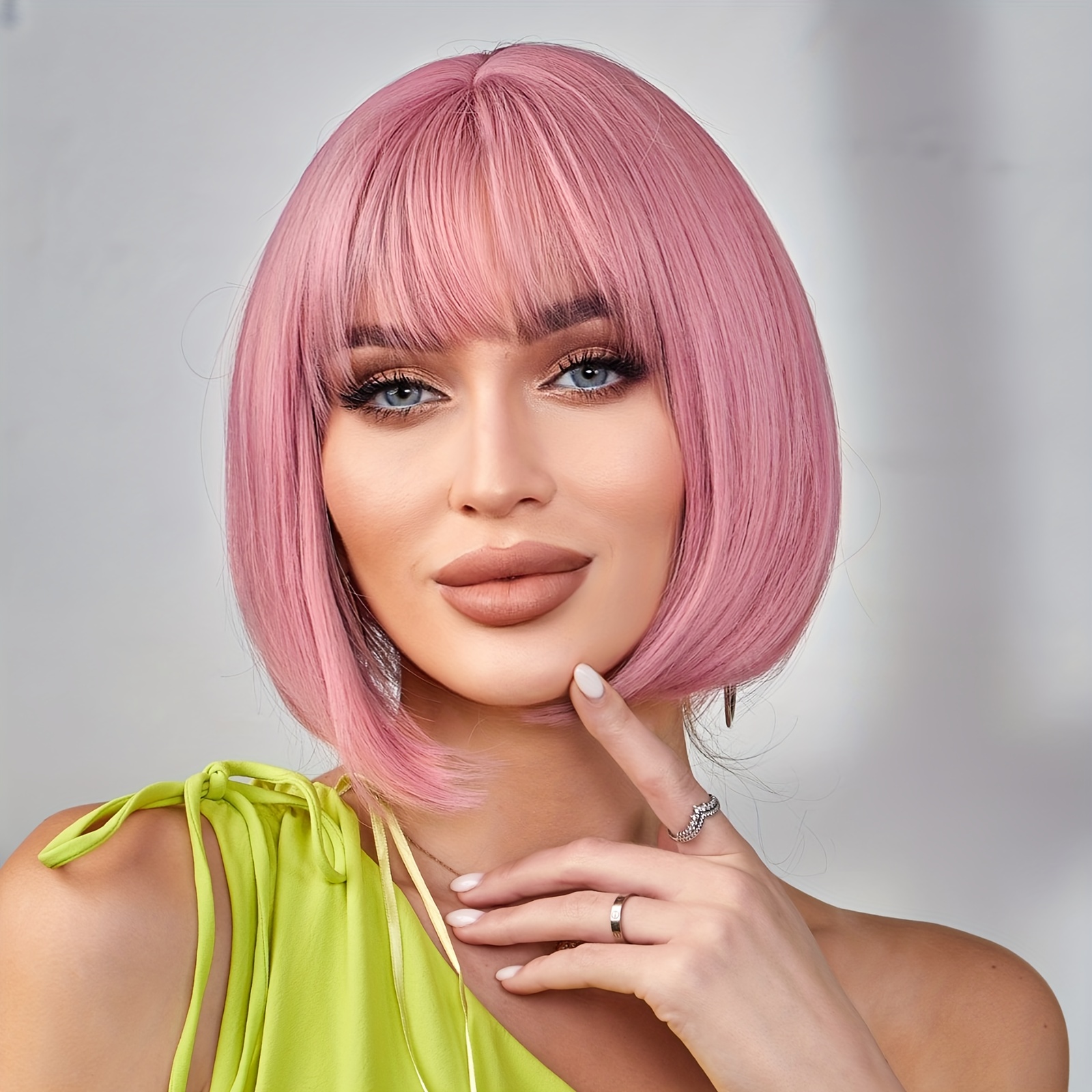Short Black Bob Wigs Women Synthetic Straight Hair Wig Bangs - Temu ...