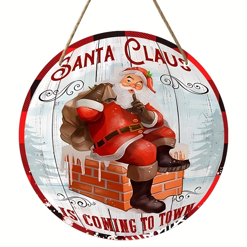Santa Claus Round Wooden Plaque Christmas Decoration - Temu United Kingdom