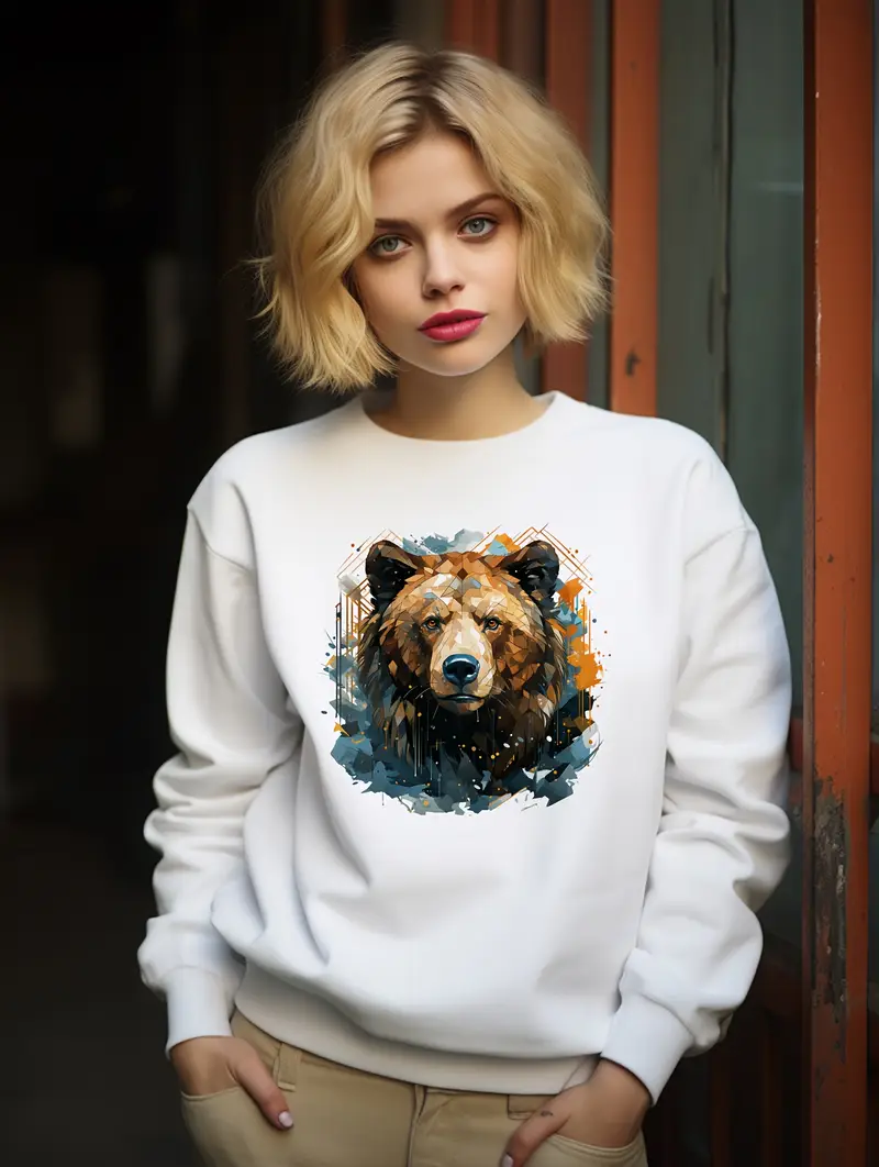 Bear Print Sweatshirt Casual Crew Neck Long Sleeve Temu South Africa