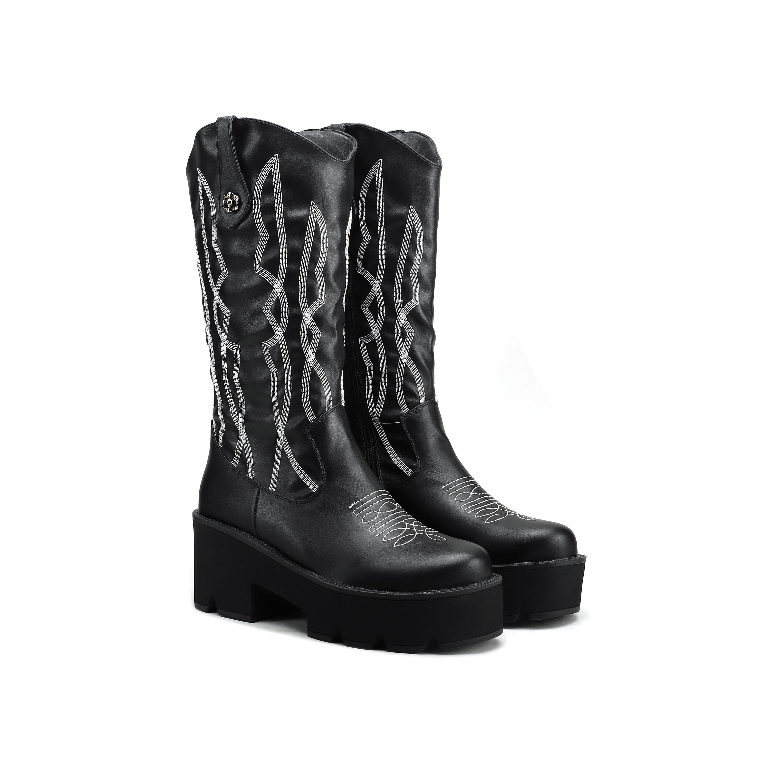 Womens Solid Color Embroidered Boots Slip Comfy Platform - Temu United ...