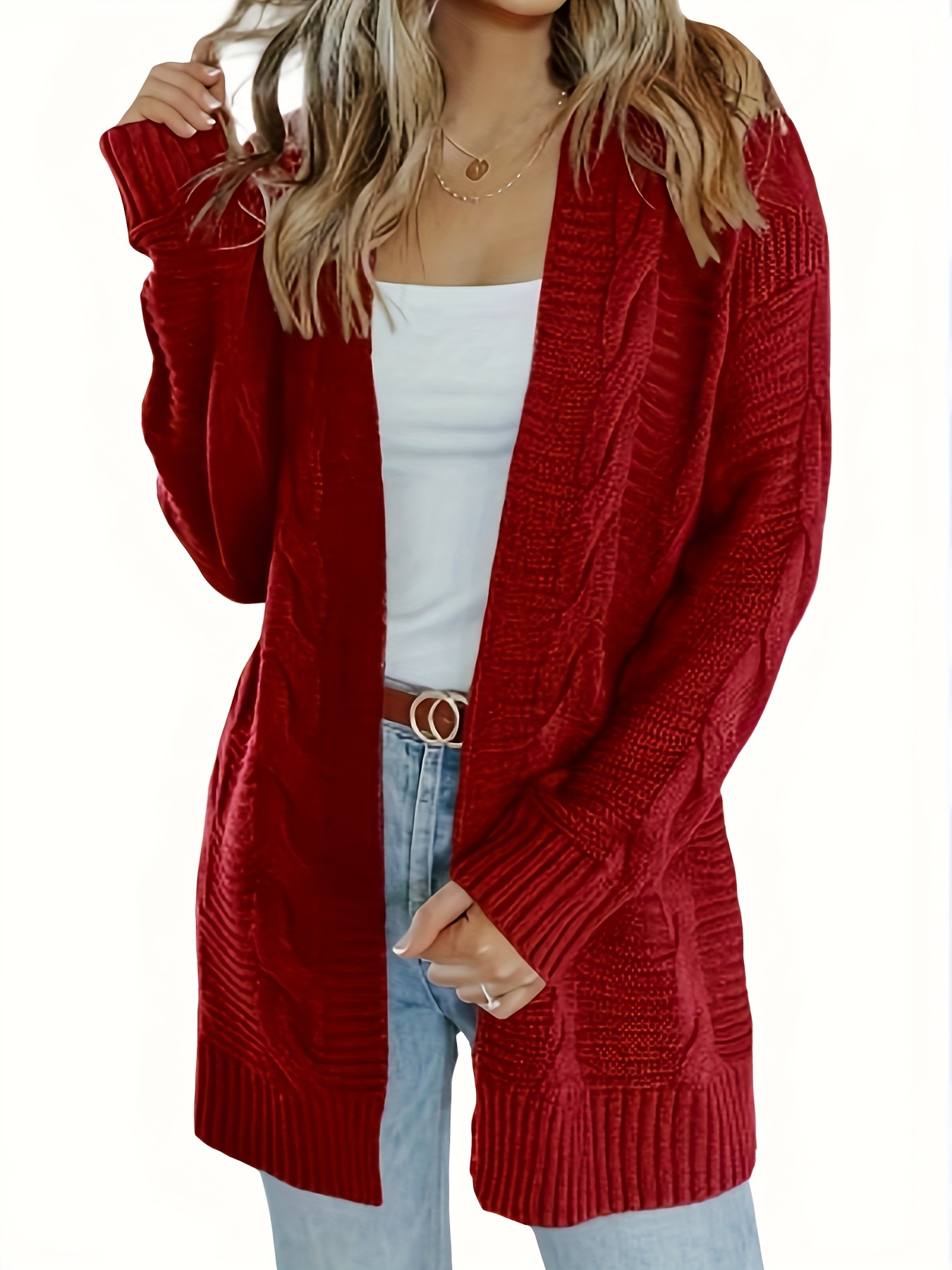 Twist Pattern Open Front Cardigan Casual Long Sleeve - Temu Canada