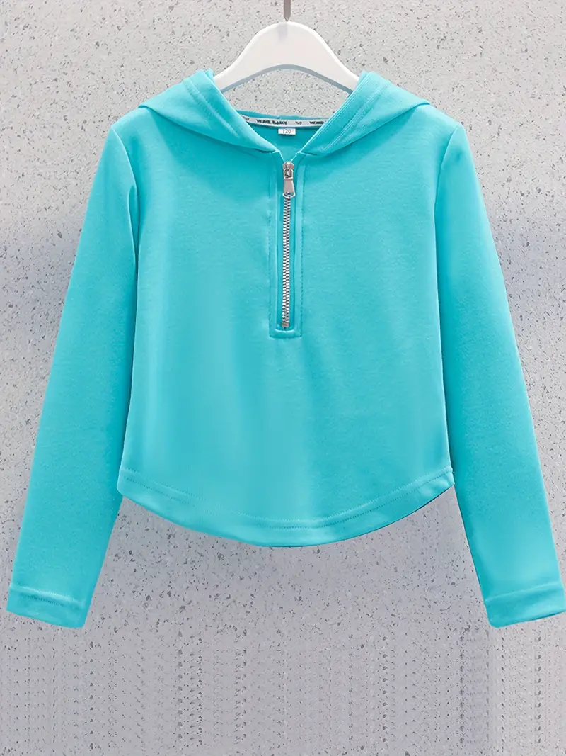 95 Cotton Girls Halt Zip Hooded Pullover Girls Comfy Tops Temu Ireland
