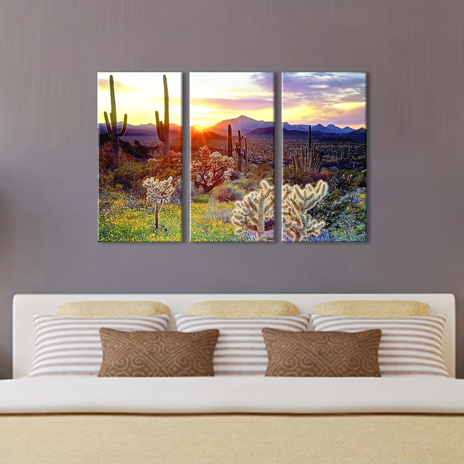 Landscape Canvas Print Posters Sunset Saguaros In - Temu