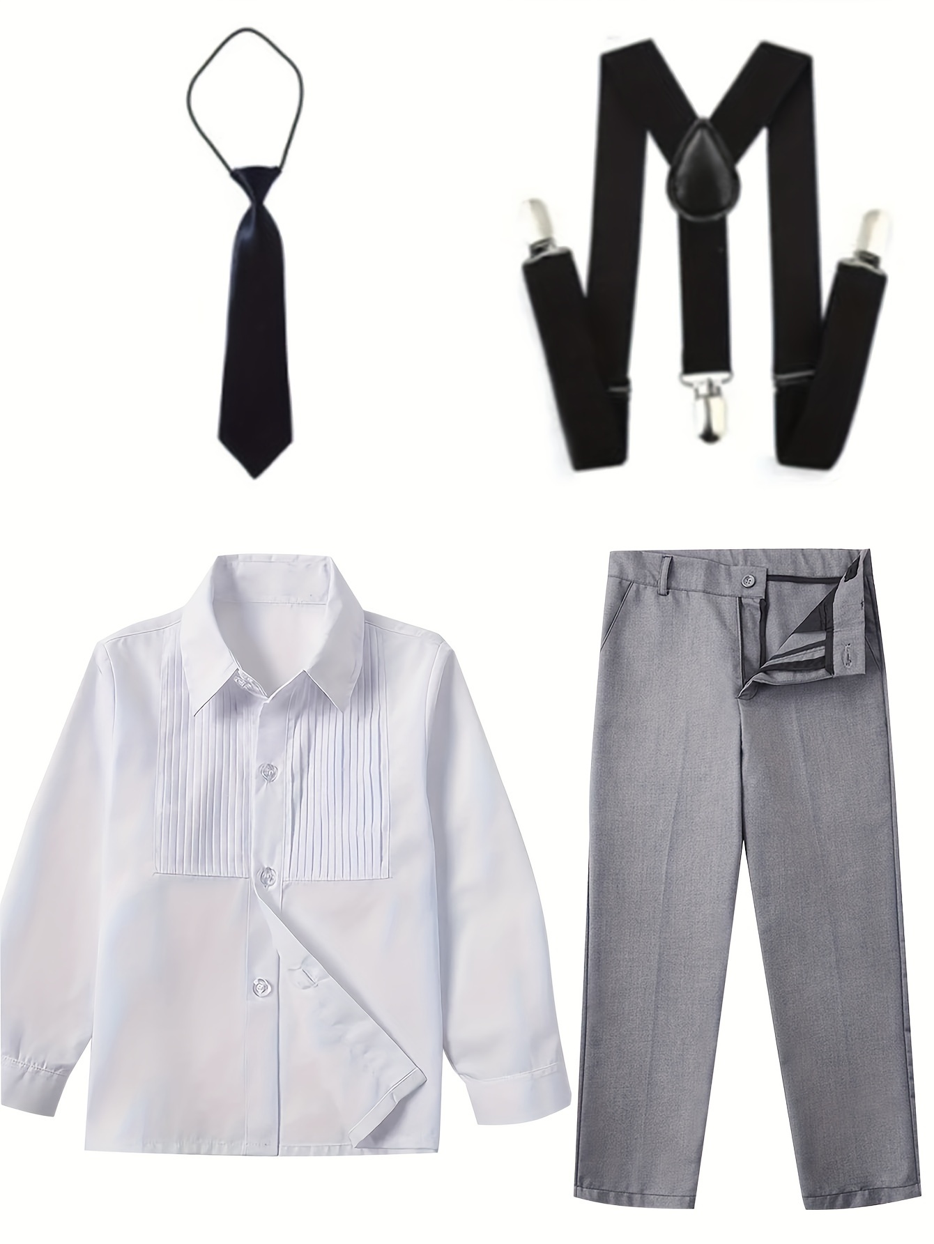 Conjunto 4 Piezas Uniformes Formales Caballero Niños Camisa Temu