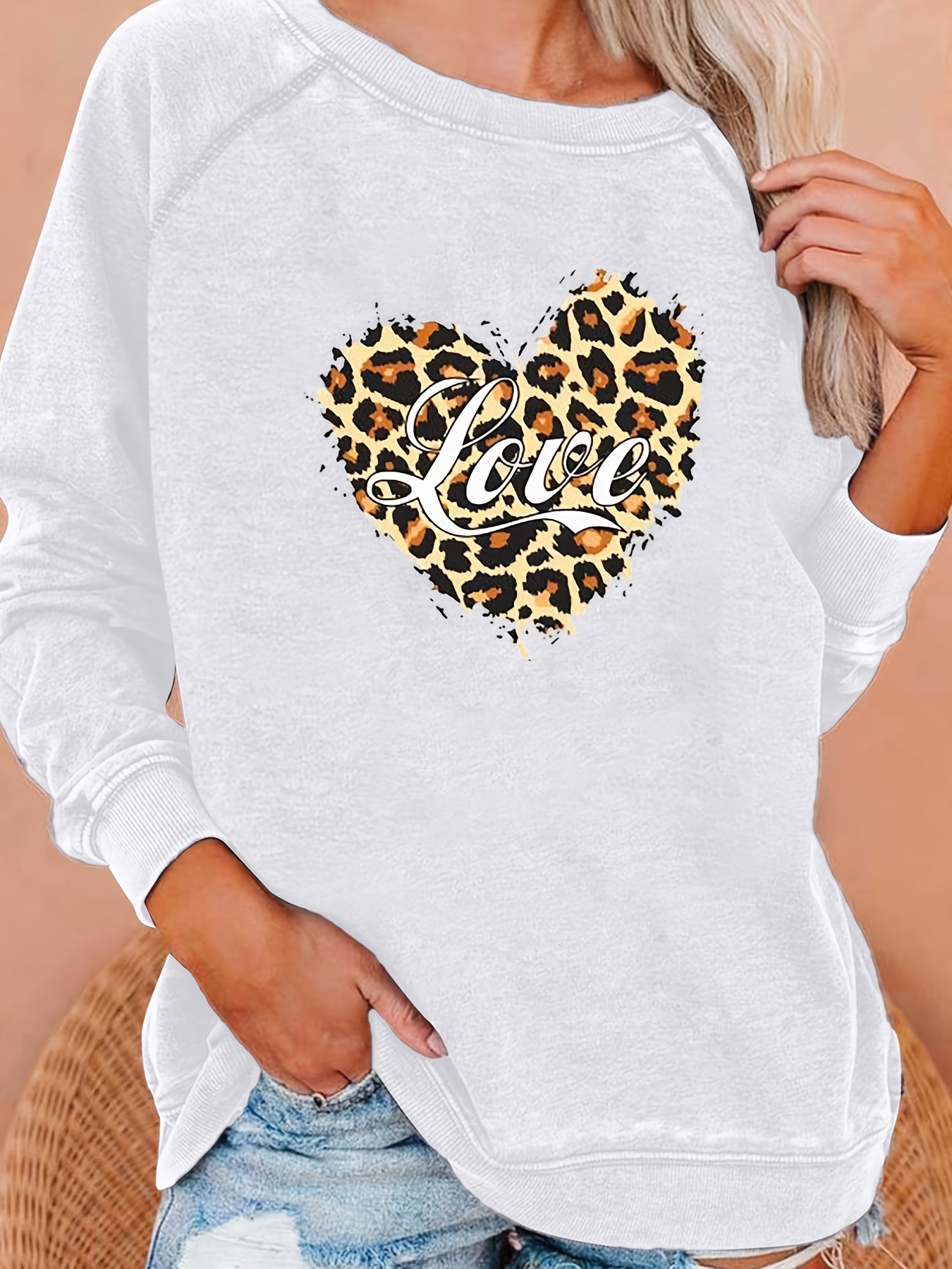 Valentine's Day Leopard Heart Print Sweatshirt Long Sleeve - Temu Netherlands