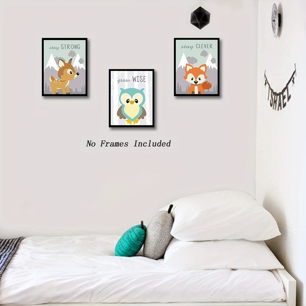 Woodland Animals Art Print Adorable Fox Owl Racoon Deer Wall - Temu