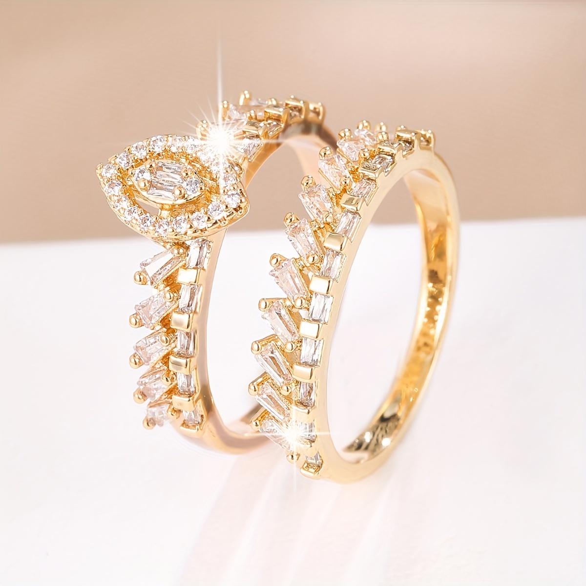 Chic Stacking Rings Inlaid Shining Zirconia 18k Gold Plated - Temu Canada
