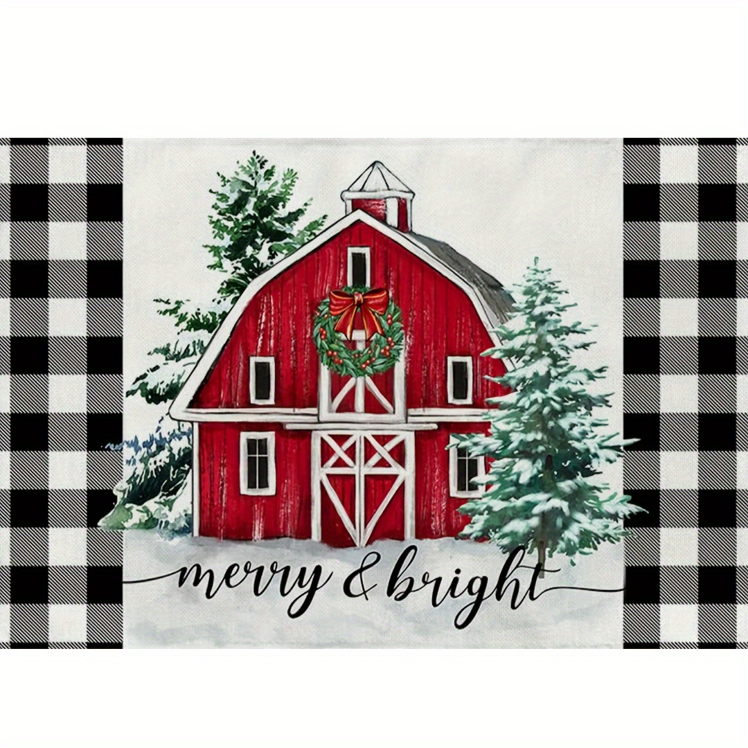 Christmas Theme Linen Placemats Red Farmhouse Pattern - Temu Australia