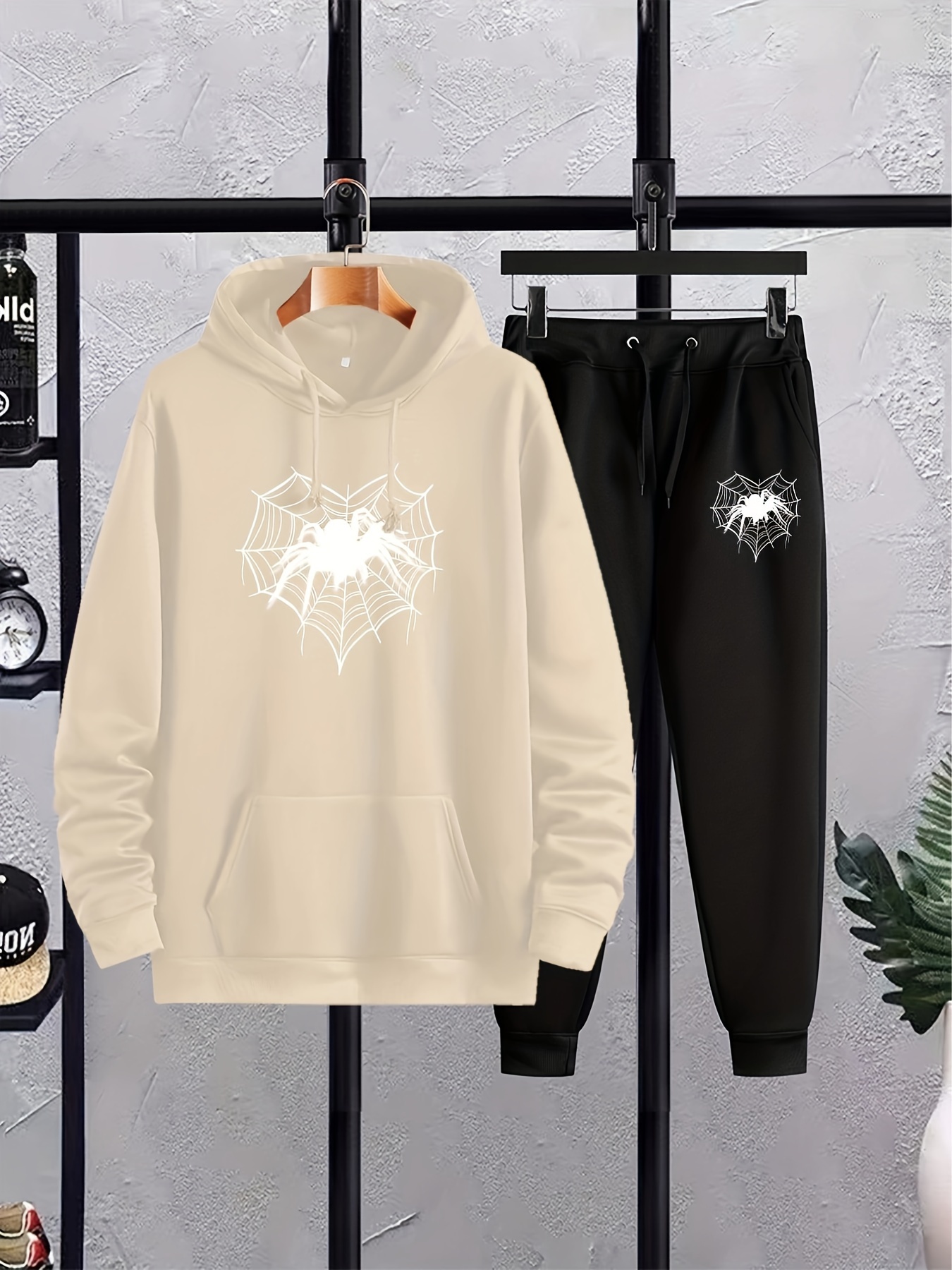 Spider Spider Web Print Men's Outfits Casual Crew Neck Long - Temu Australia