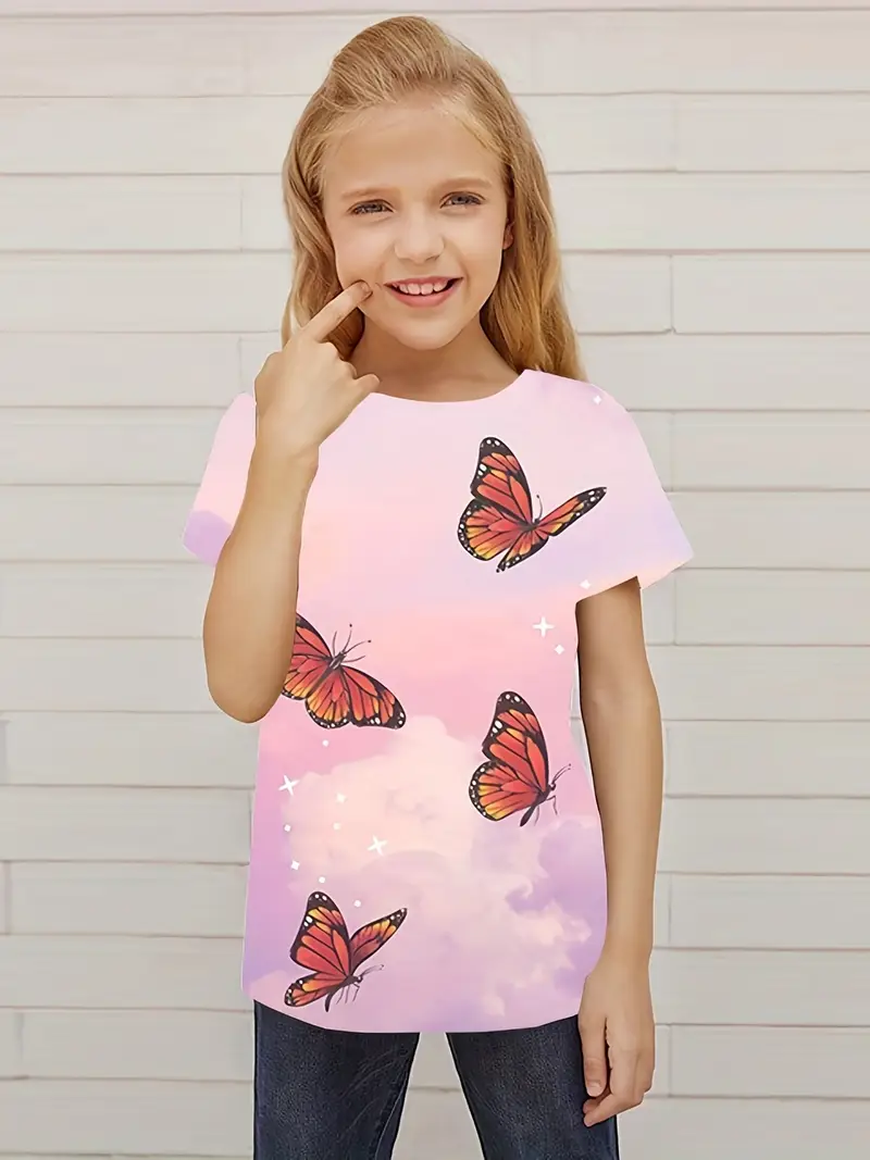 Girl Butterfly 3 Full Print Short Sleeve T Temu Australia