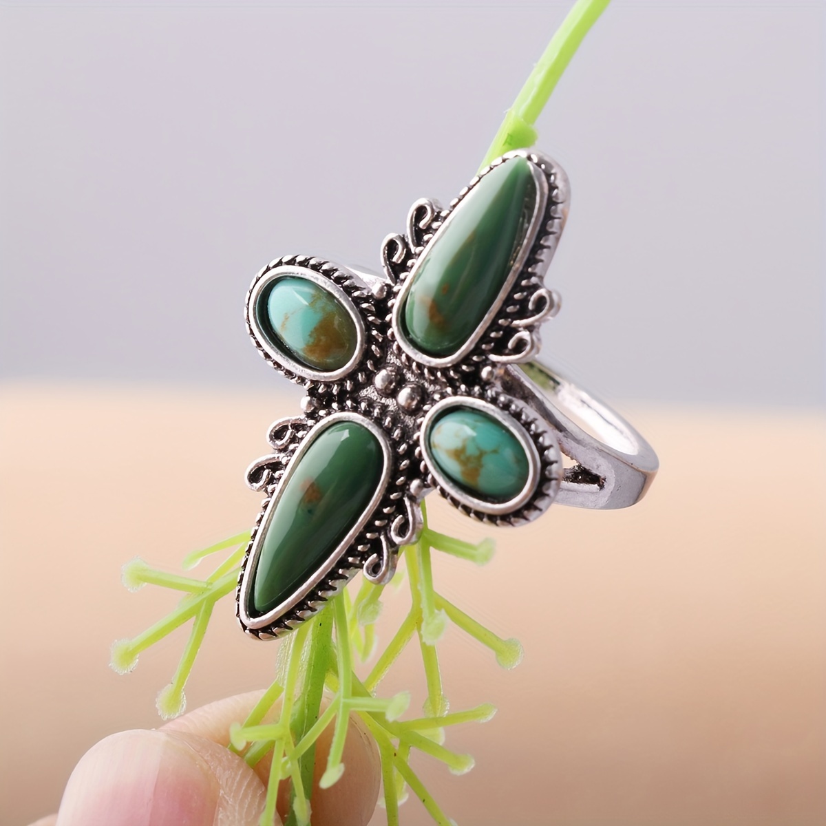 Trendy Retro Geometric Shaped Green Ring Men Daily - Temu Ireland