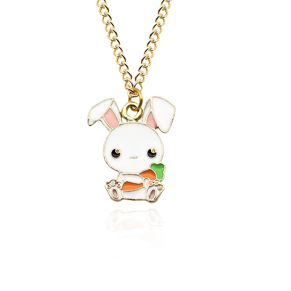 Cute Animal White Rabbit Carrot Zink Alloy Pendant Necklace - Temu ...
