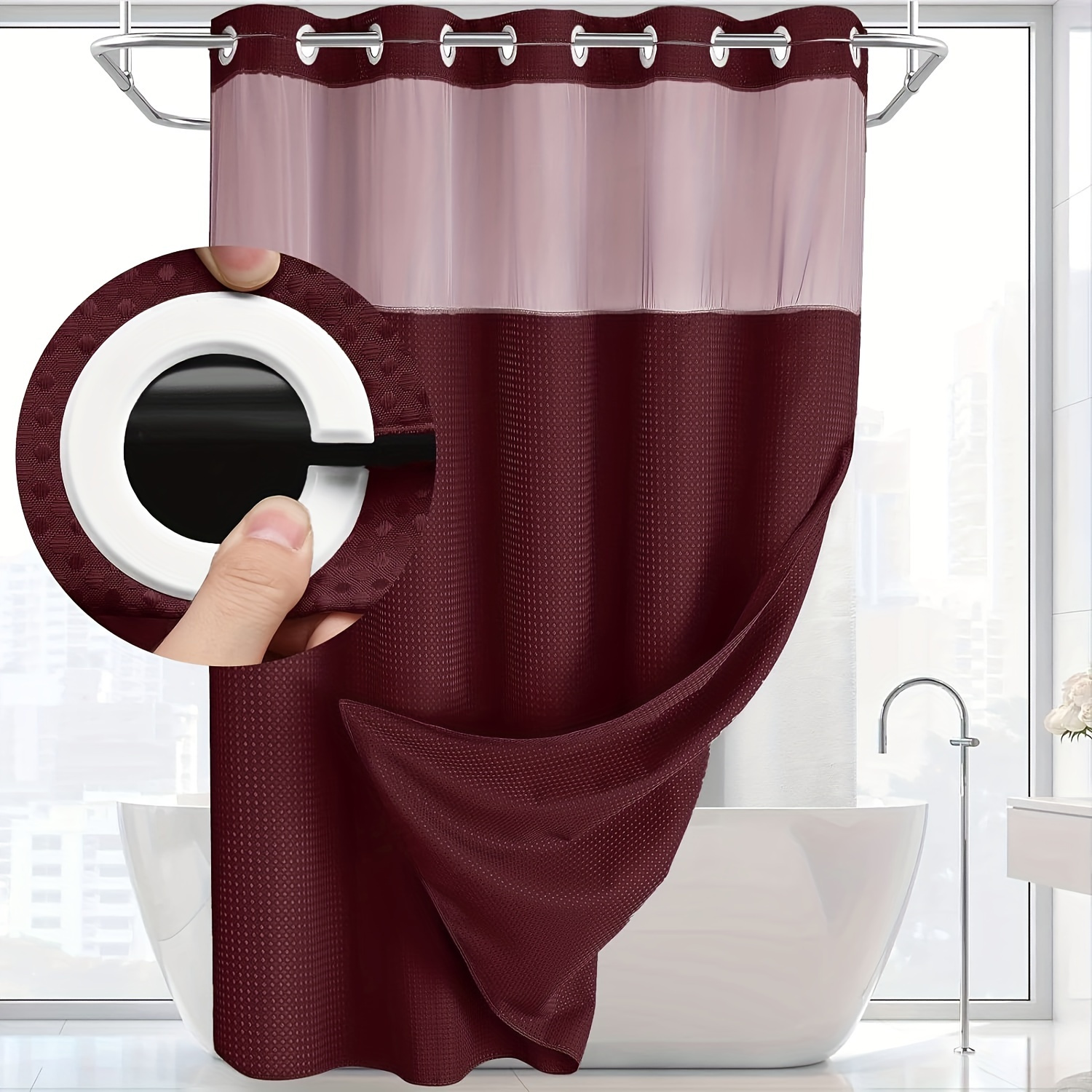 burgundy waffle weave no hook shower curtain sheer top Temu United Kingdom