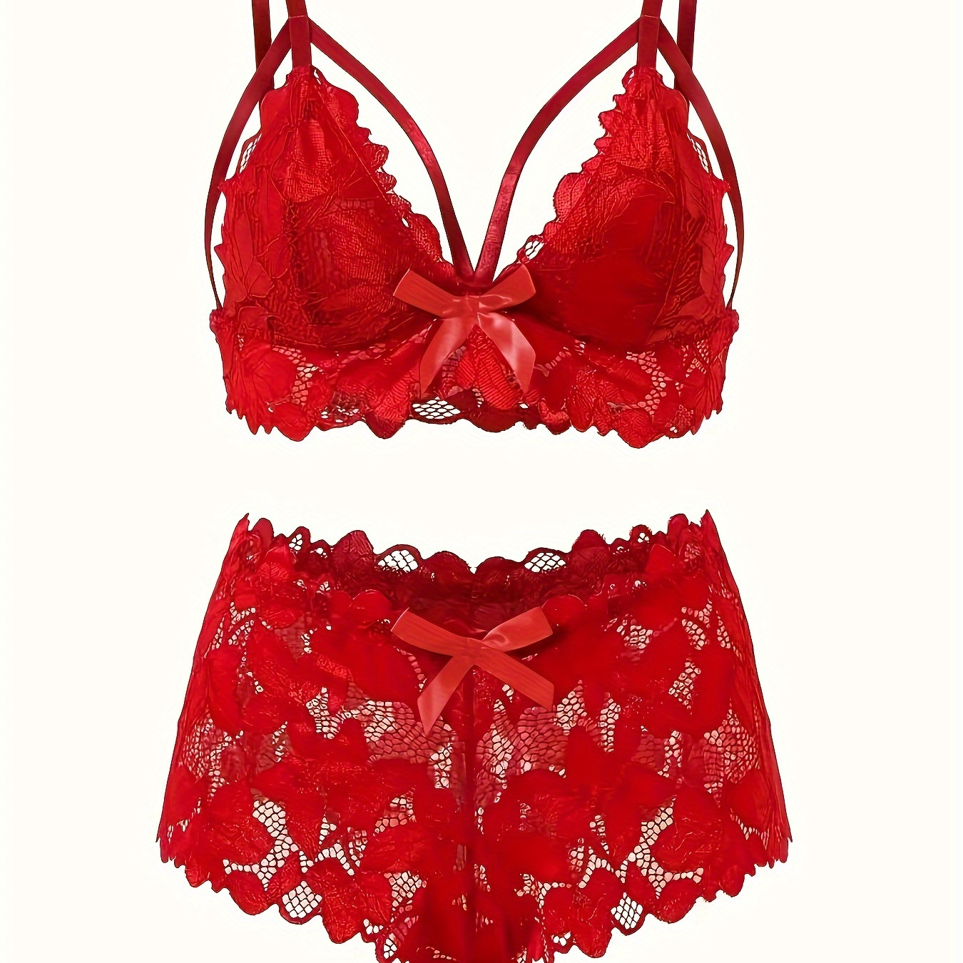 Floral Embroidered Lingerie Set With Garter Sexy Hollow Out Bra And
