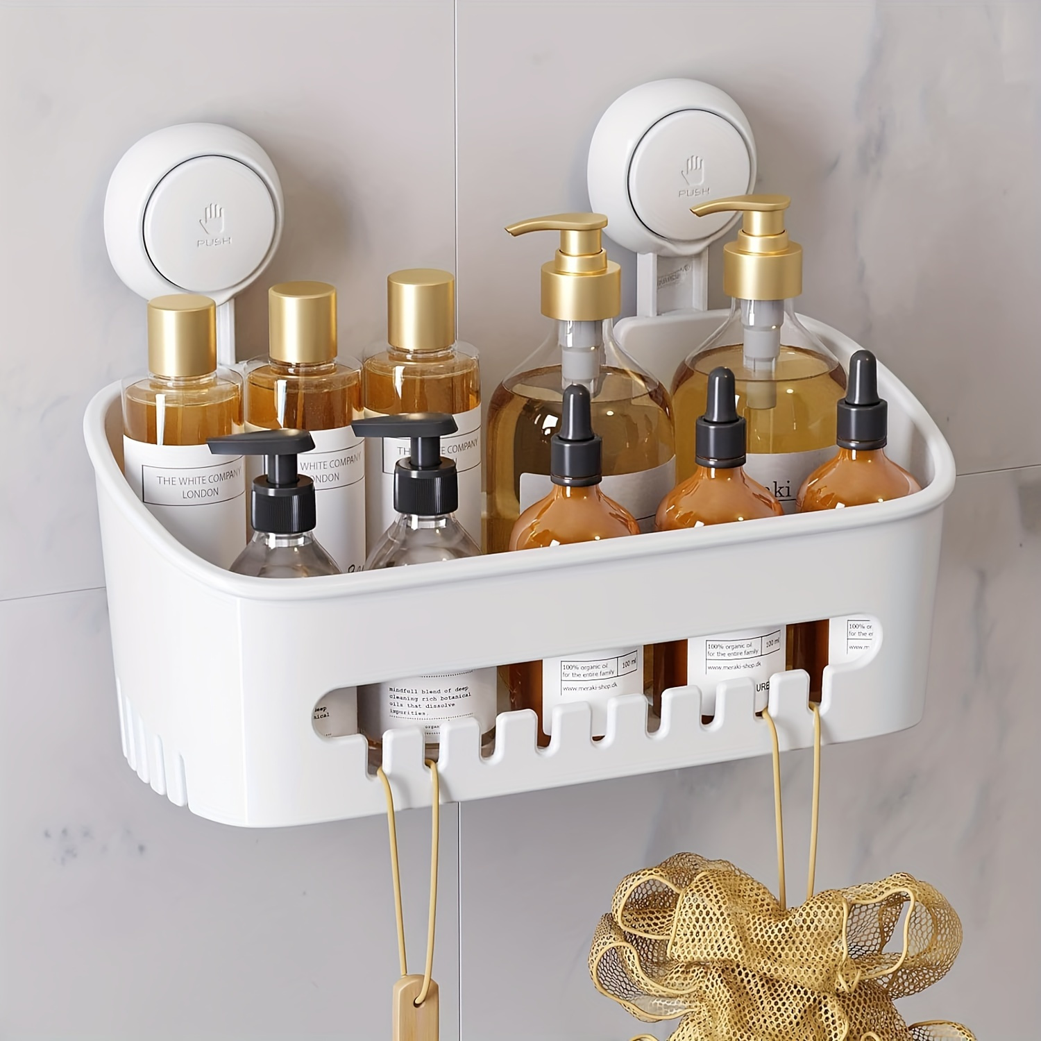 1pc Shower Caddy Suction Cup Shower Shelf Suction Shower Basket Removable Powerful Shower Organizer 22lbs Suction Bathroom Caddy Waterproof Shower Storage Rack White Bathroom Accessories