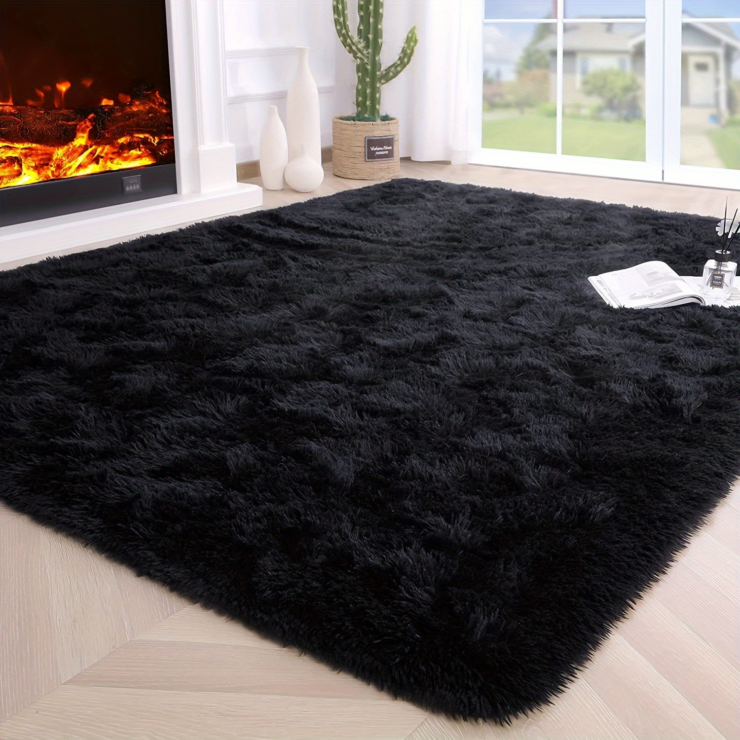 Black fluffy rug store