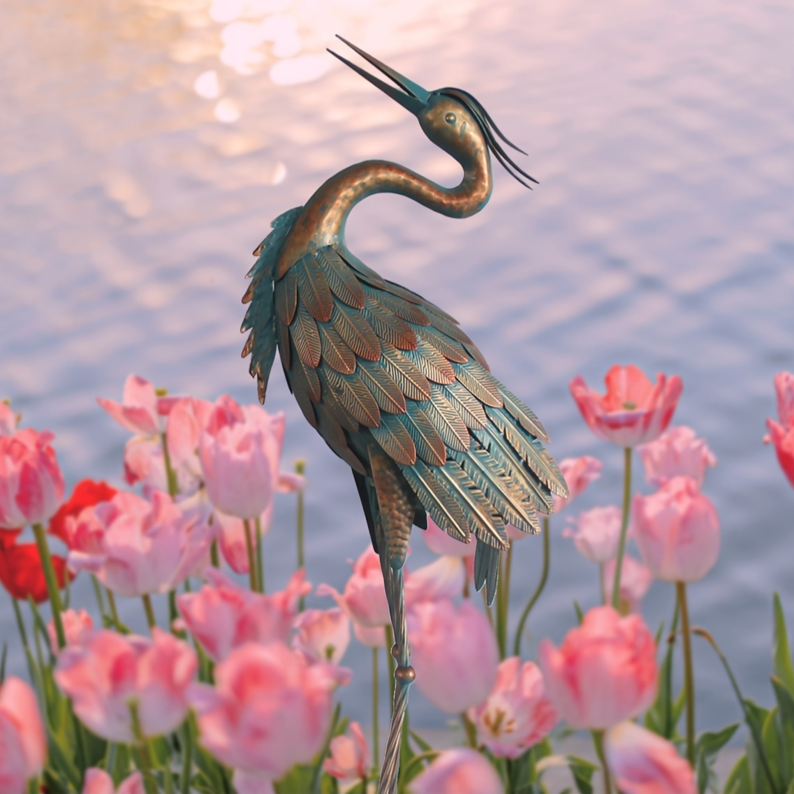 Vintage Metal Heron Statue 35. Bronze Crane Sculpture - Temu