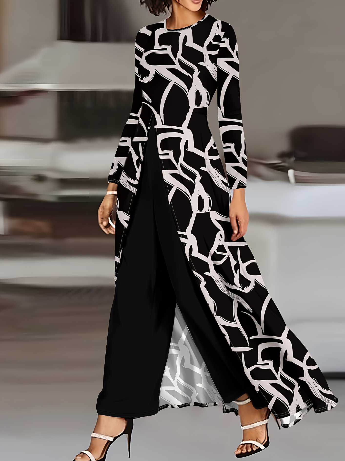 White Geometric Print Geometric Pattern Maxi Dress Aspiga Mara ...