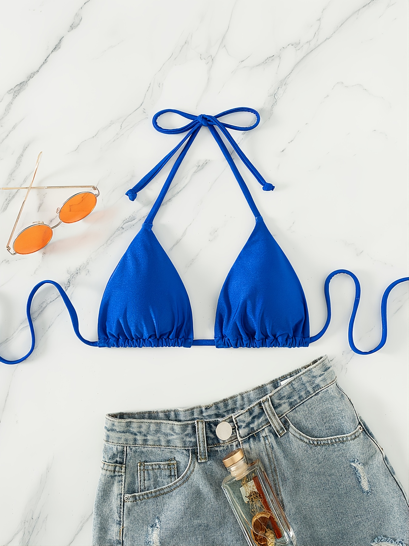 Royal Blue Color Strappy Bikini Top Temu
