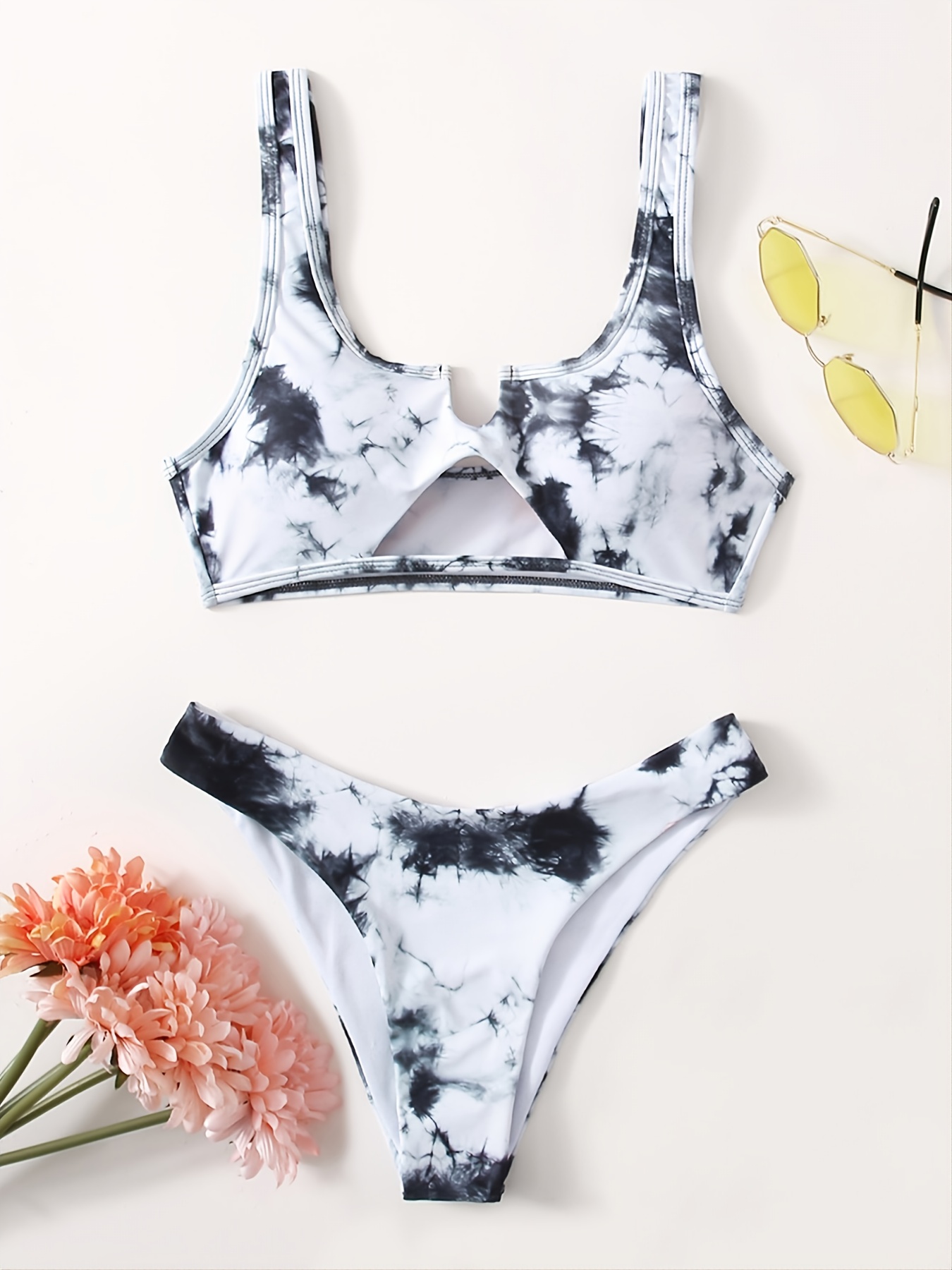 Tie Dye Print Cut Low Bust Tank Top High Cut Two Piece - Temu Australia