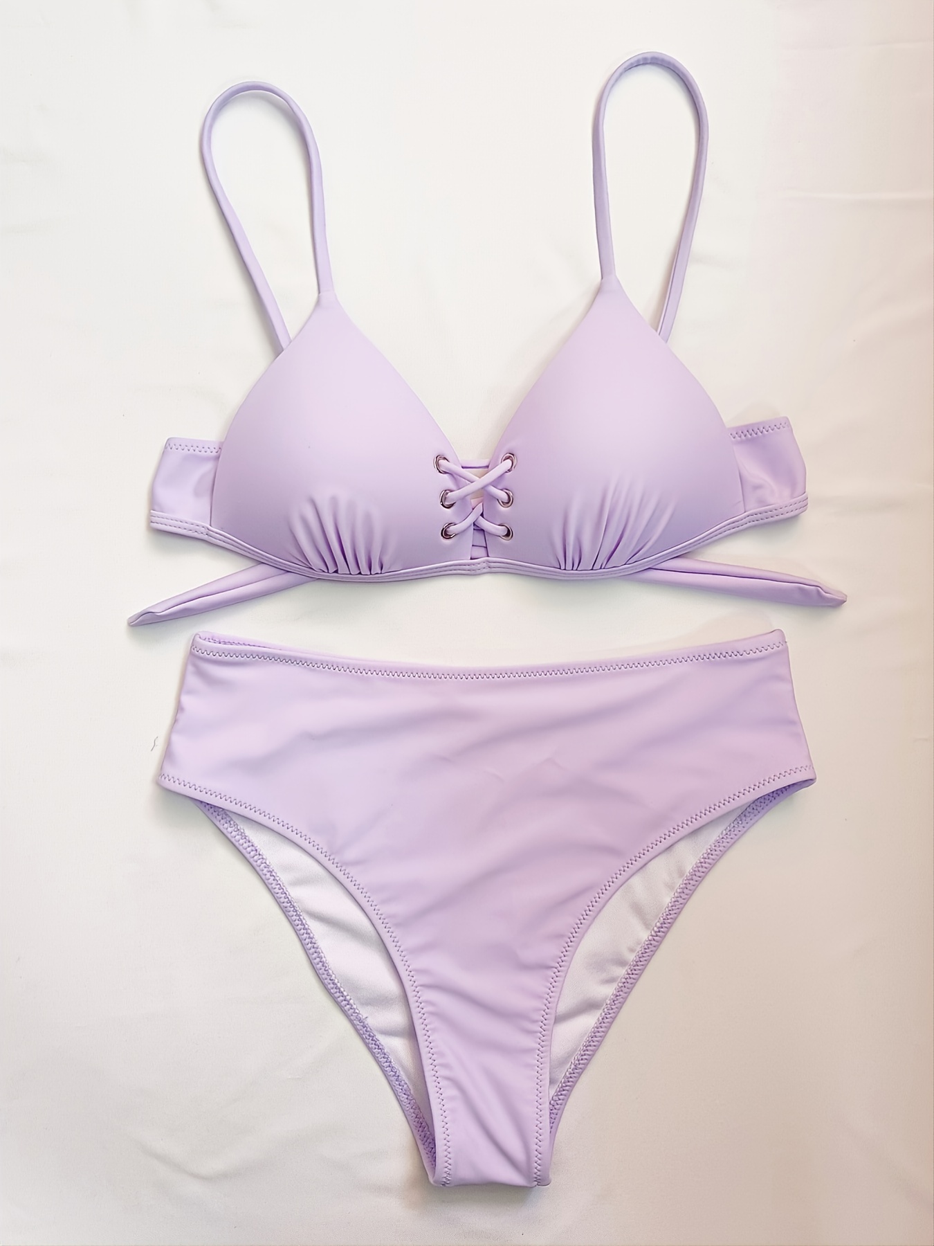 Solid Color Underwire Tie Side Bikini Swimsuit - Temu Australia