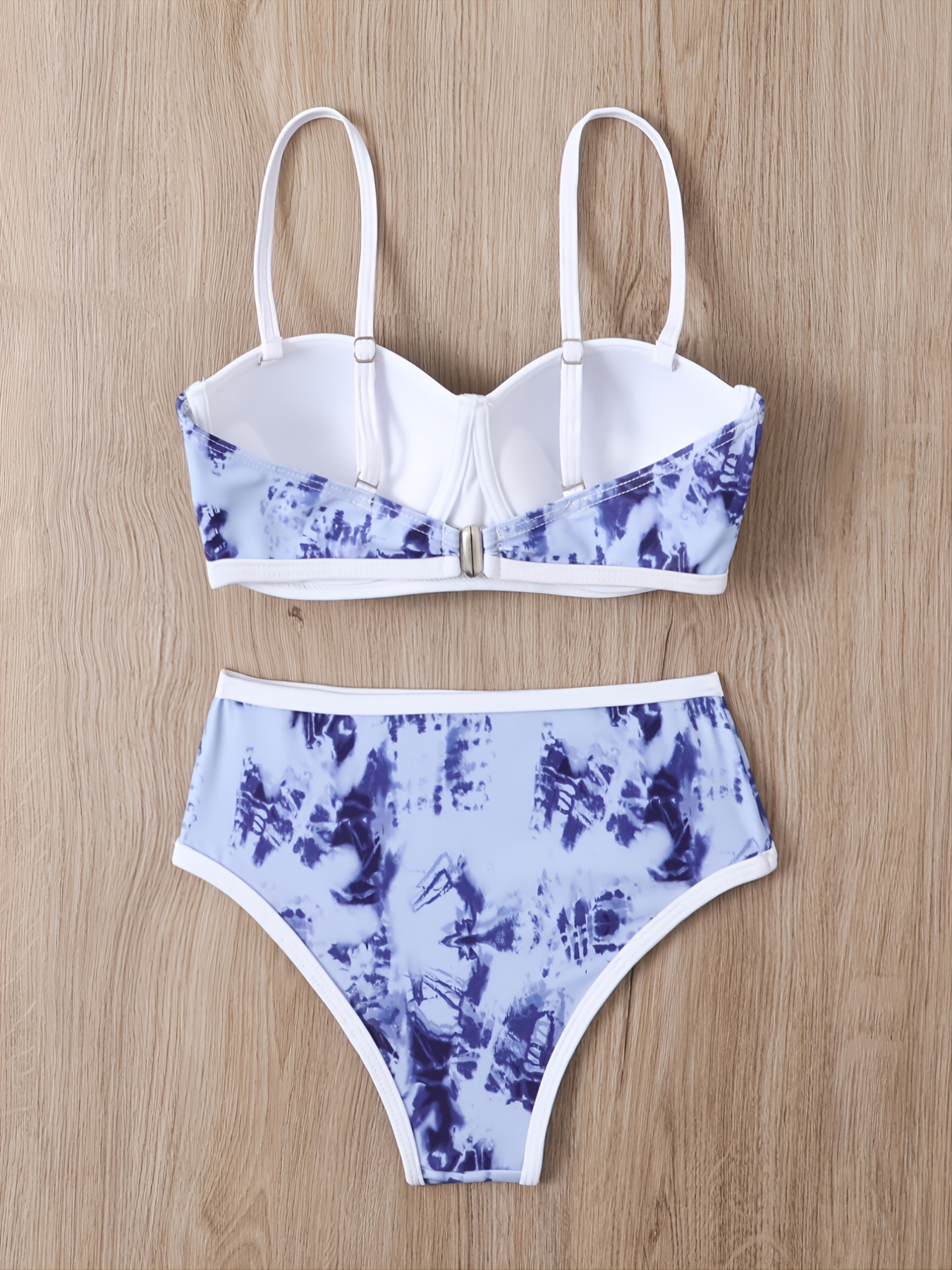 Tie Dye Print Underwire Push Double Trim Decor Bra Top High - Temu New ...