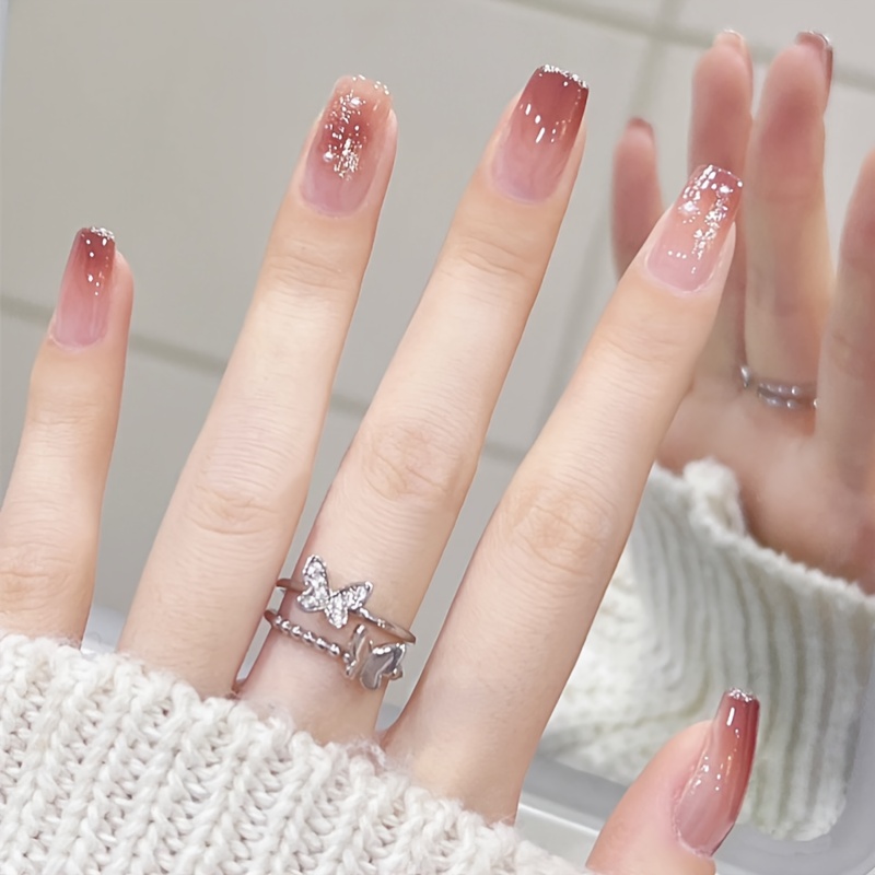 24pcs Medium Length Square Press On Nails Grape Purple Gradient Fake ...