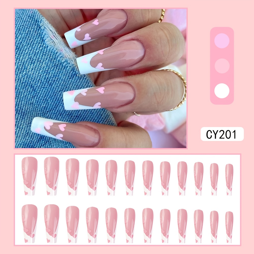 24pcs White French Tip Press On Nails Extra Long Coffin Fake Nails With ...