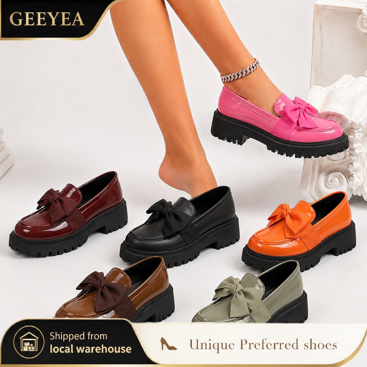 pink platform loafers sold on Temu United States