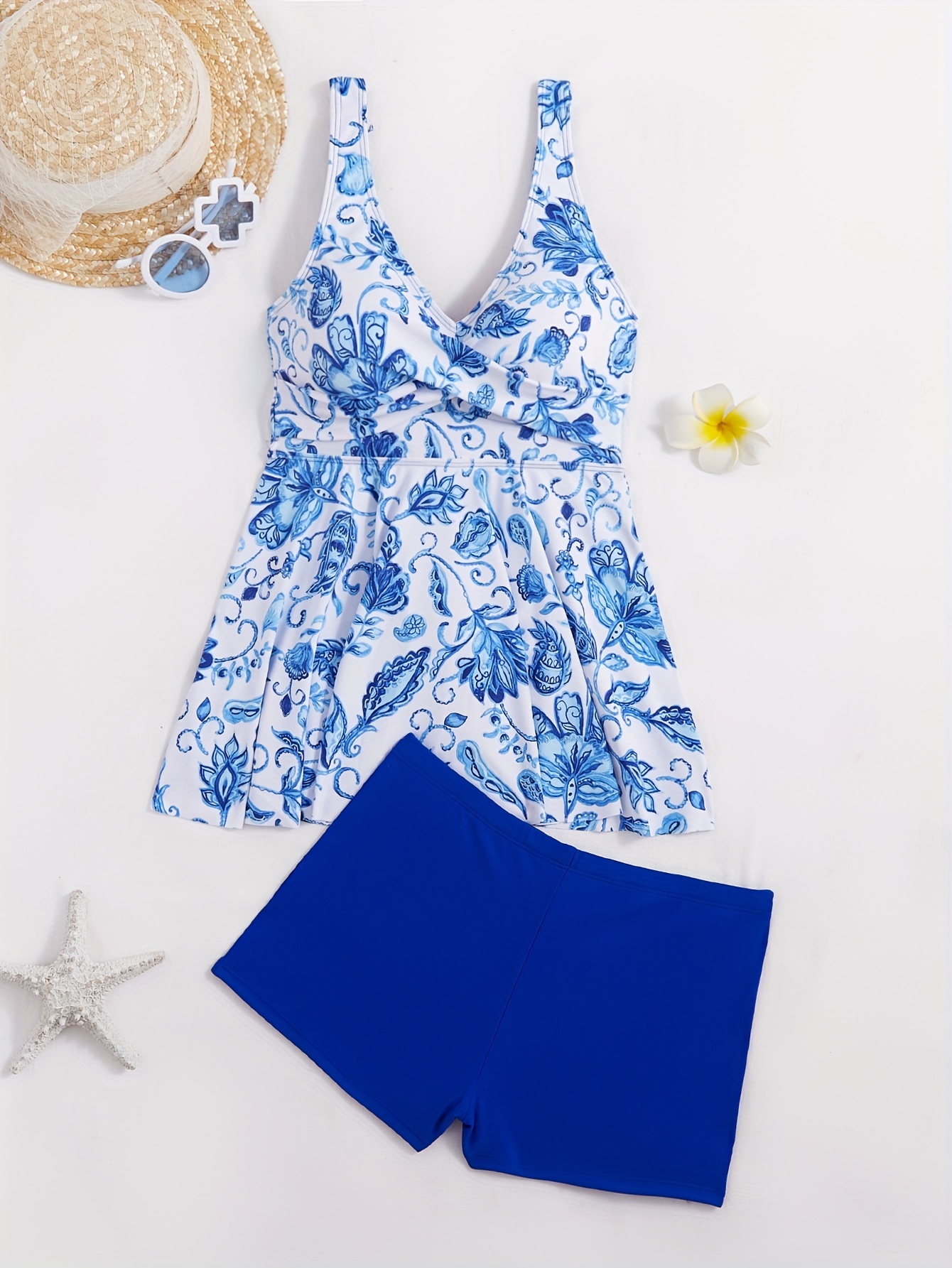 Plant Graphic Tankini V Neck Skirted Boxer Short Bottom - Temu South Africa