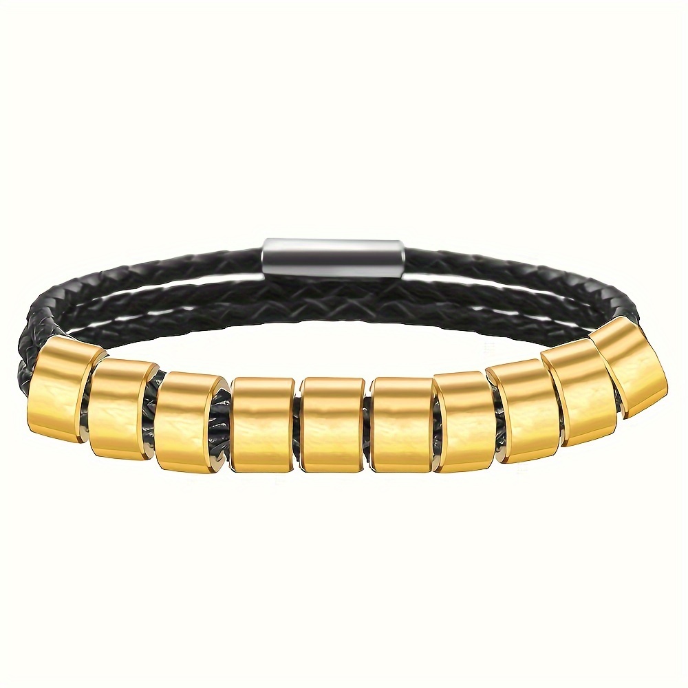 Men's Leather Bracelet Personalized Laser Engrave Family - Temu United ...