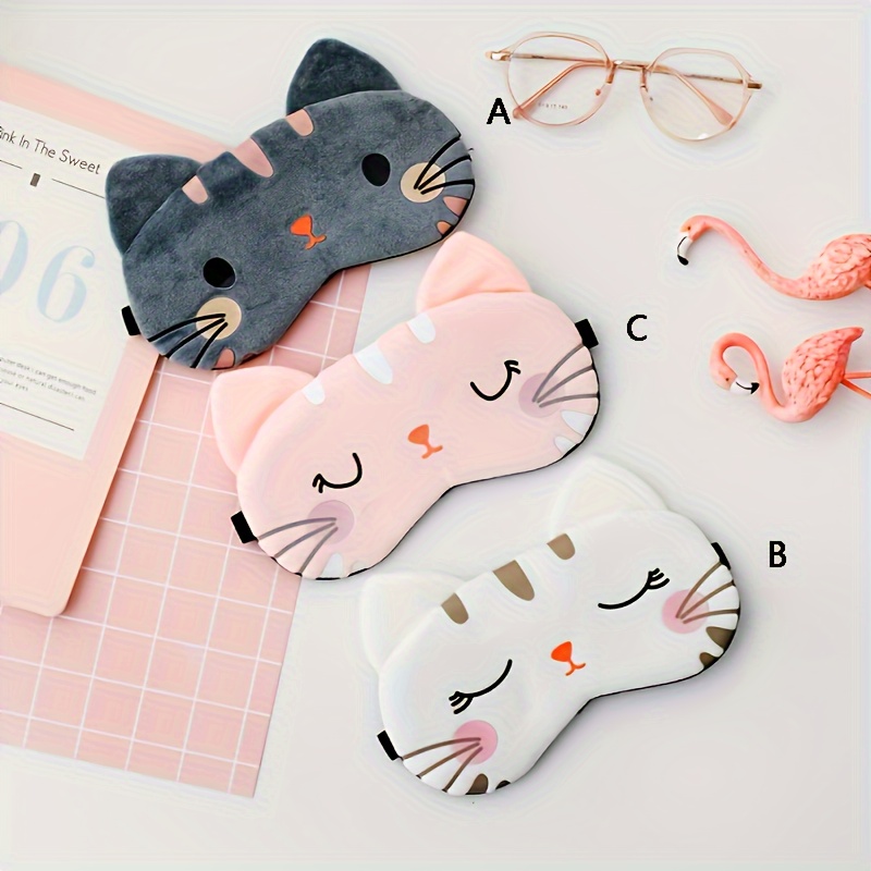 Cartoon Cat Design Plush Eye Mask Office Travel Rest Sleep - Temu New ...